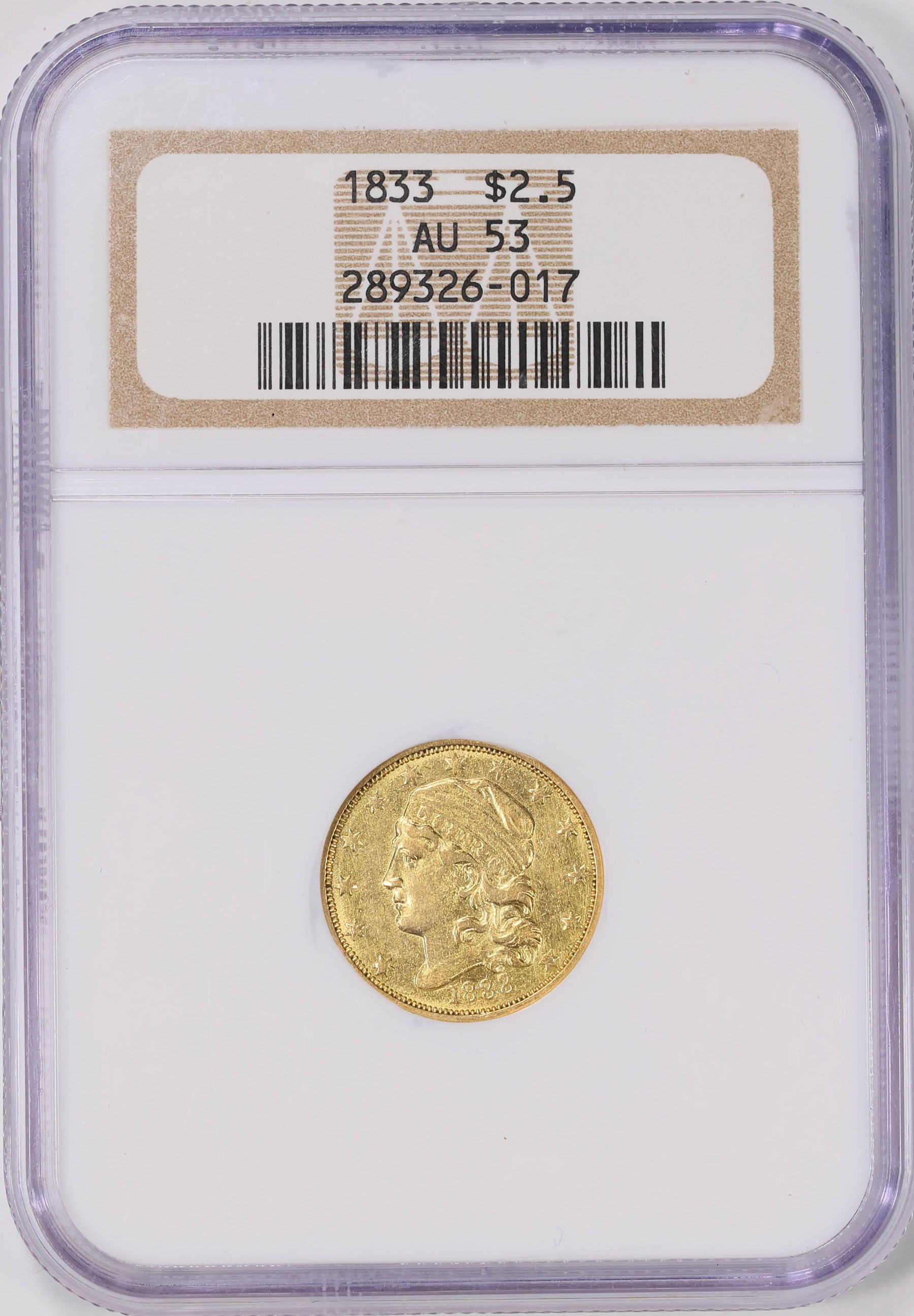 1833 Capped Head Gold Quarter Eagle NGC AU-53 (Item 1675426) | GreatCollections Coin Auctions