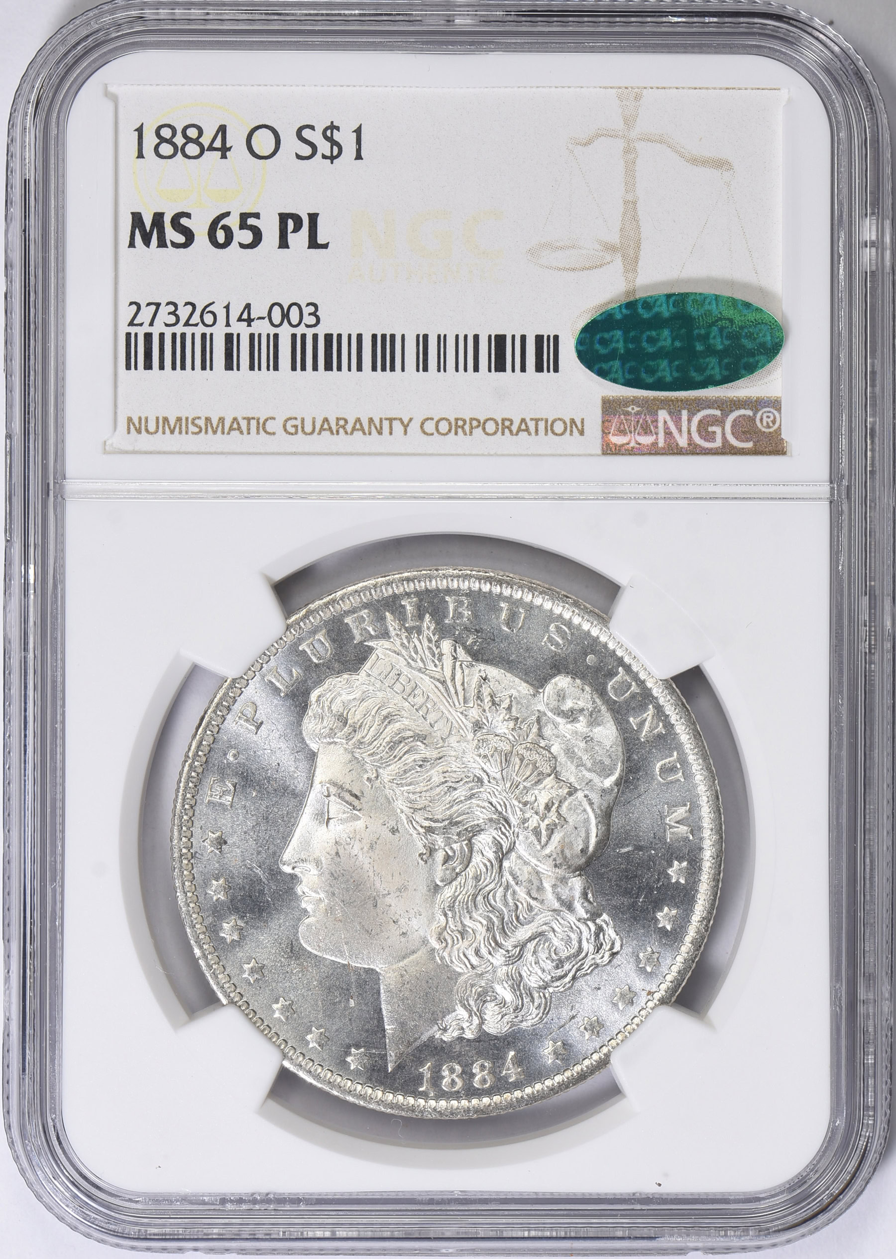1884-O Morgan Silver Dollar NGC MS-65 PL (CAC Green) (Item 1675554) | GreatCollections Coin Auctions