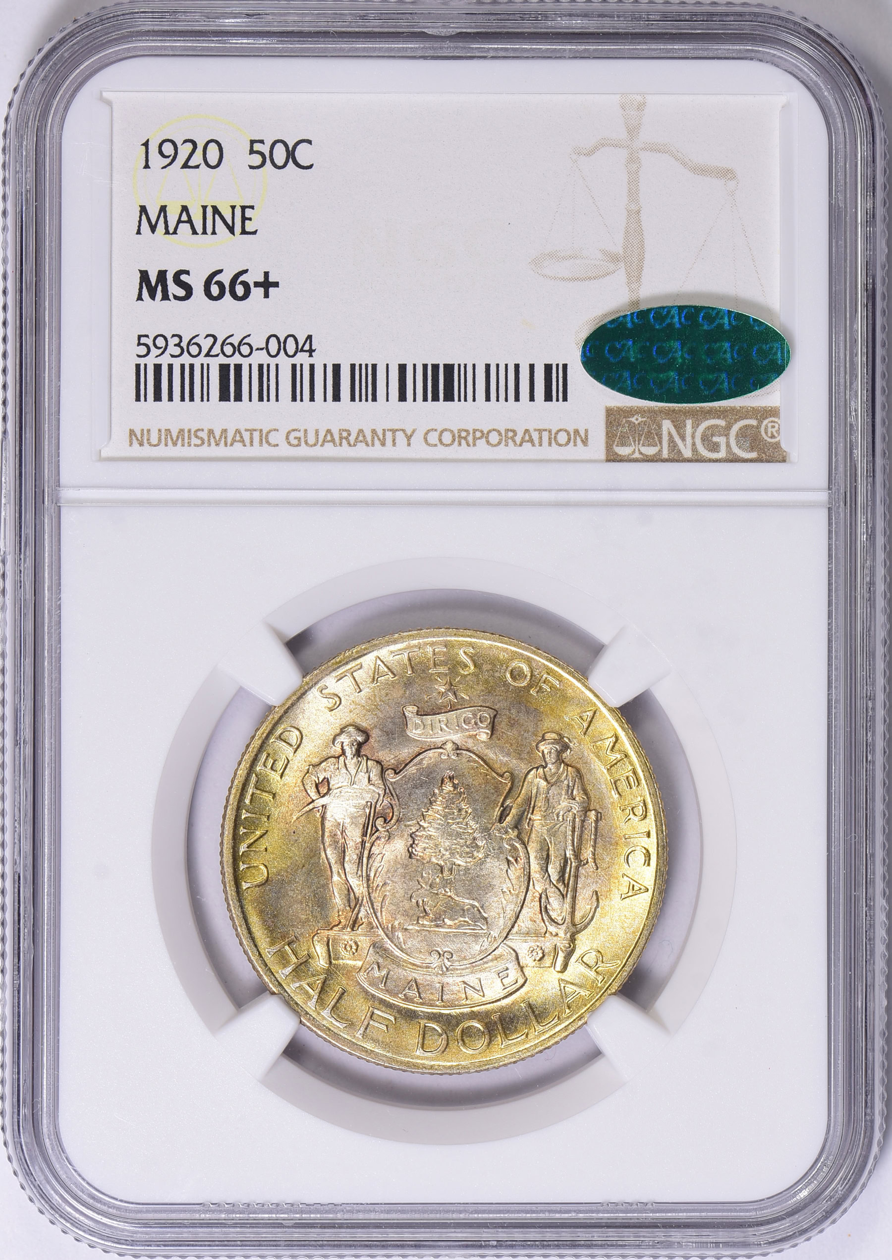 1920 Maine Centennial Half Dollar NGC MS-66+ (CAC Green) (Toned) (Item ...