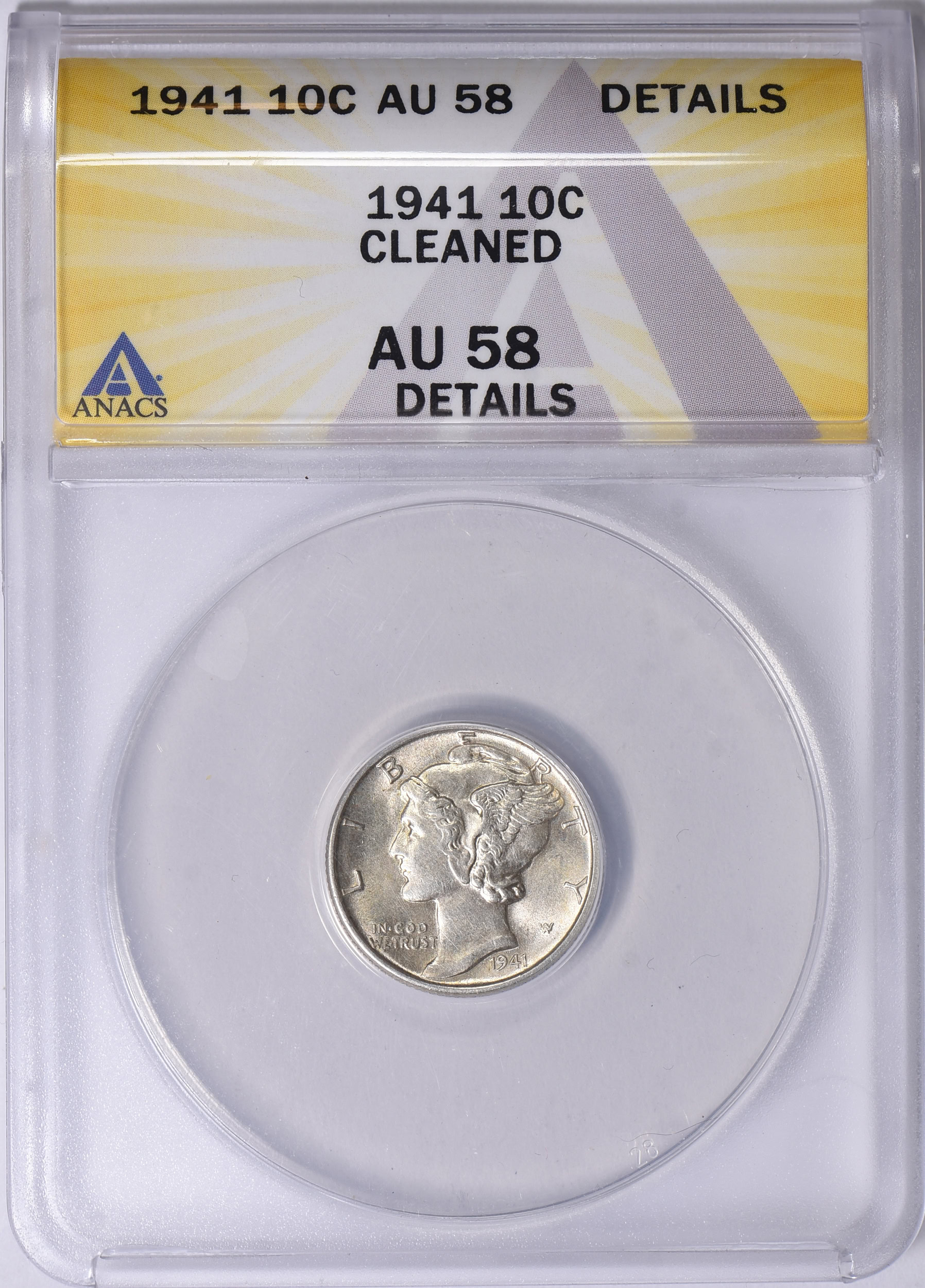 1941 Mercury Dime ANACS AU-58 Details (Item 1675650) | GreatCollections Coin Auctions