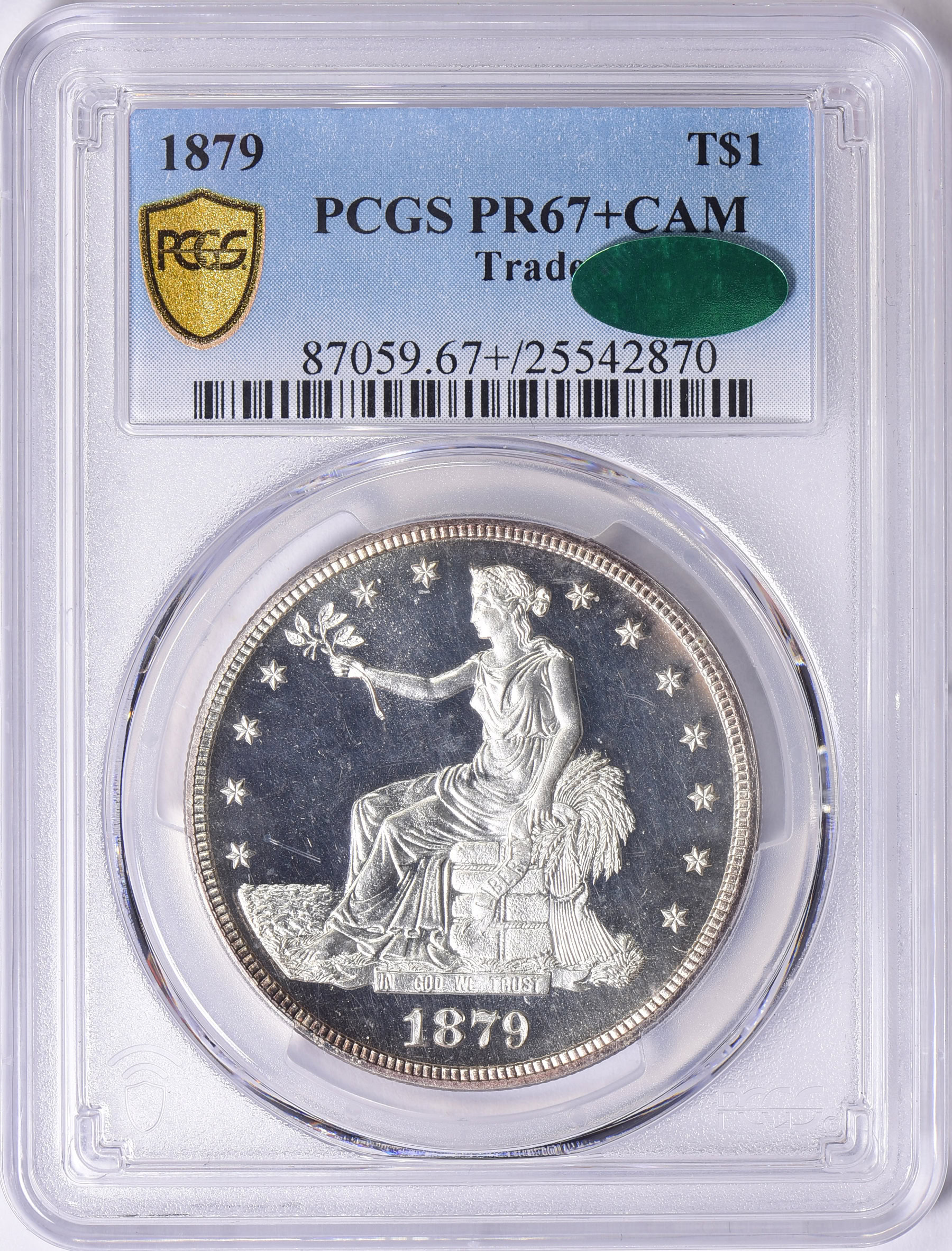 1879 Trade Silver Dollar PCGS Proof-67+ CAMEO (CAC Green) (Item 1675671 ...