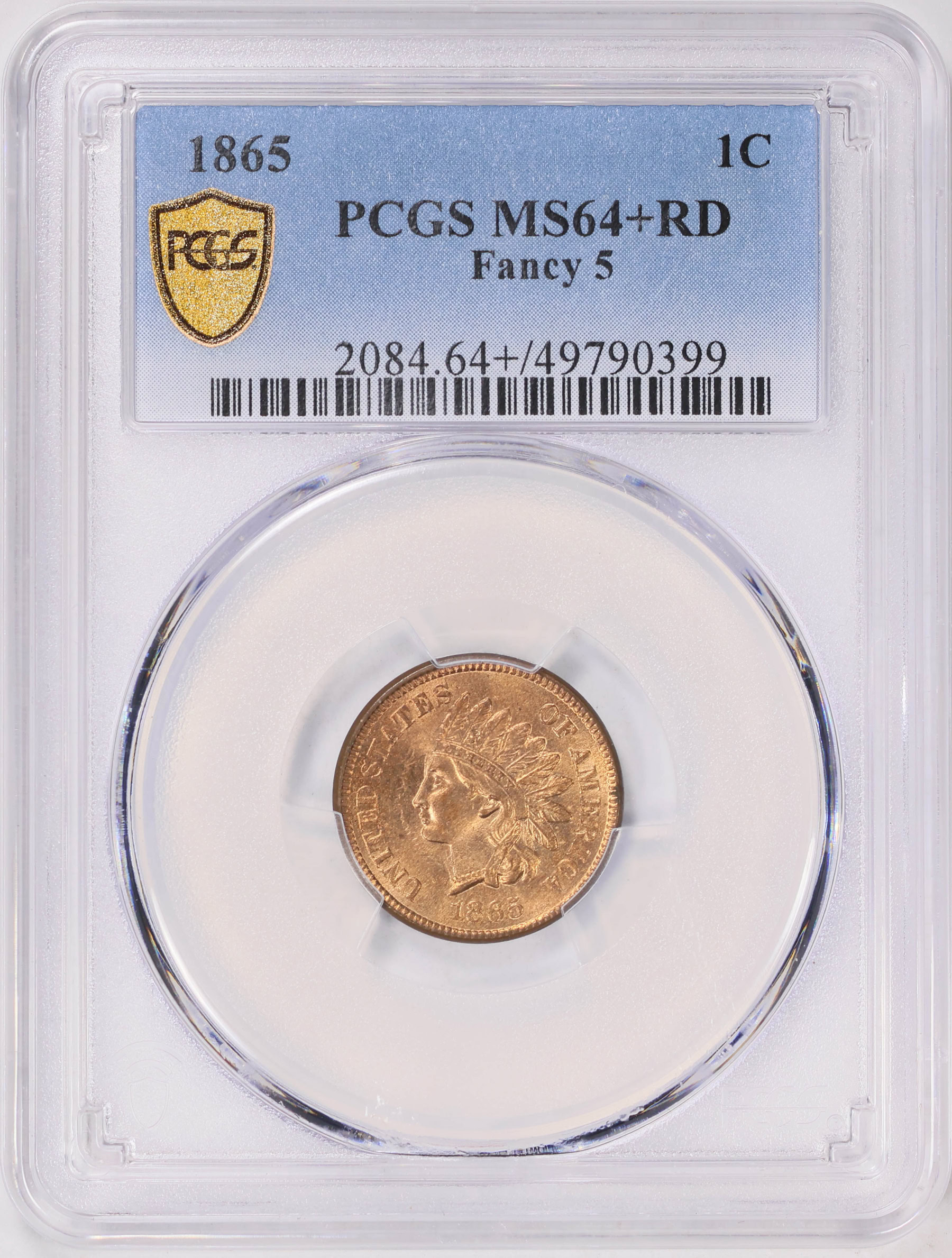 1865 Indian Cent Fancy 5 PCGS MS-64+ RD (Item 1676039) | GreatCollections Coin Auctions