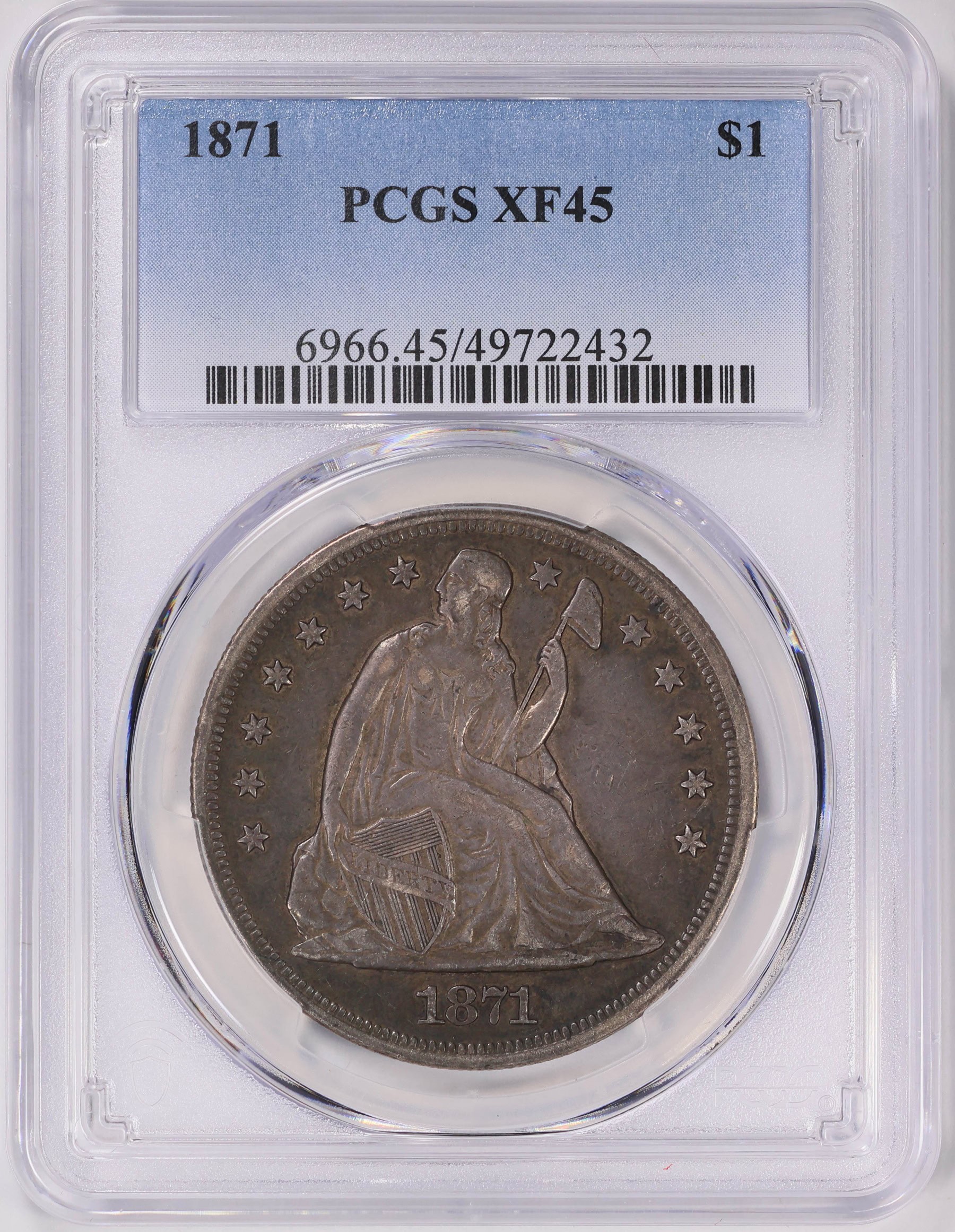 1871 Seated Liberty Silver Dollar PCGS XF-45 (Item 1676144) | GreatCollections Coin Auctions