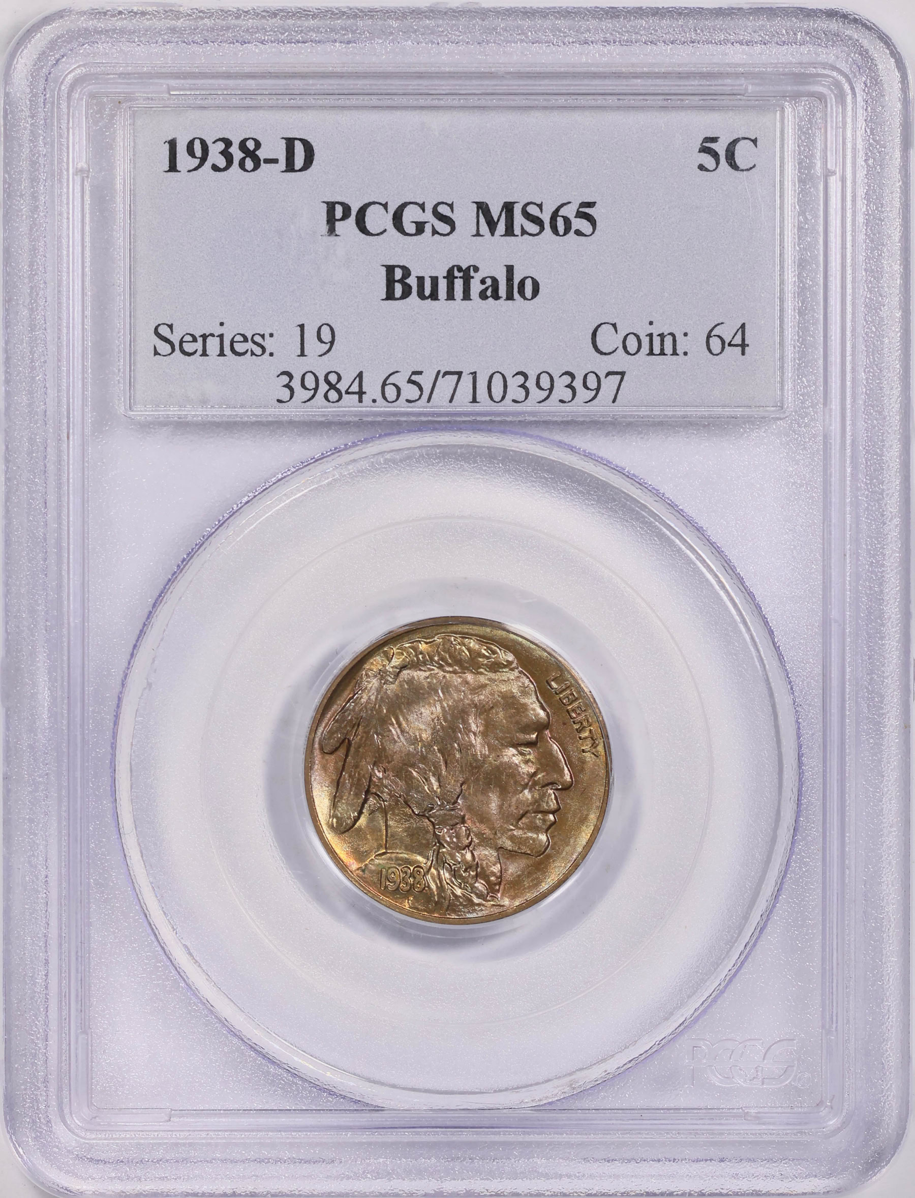 1938-D Buffalo Nickel PCGS MS-65 (Toned) (Item 1676168) | GreatCollections Coin Auctions