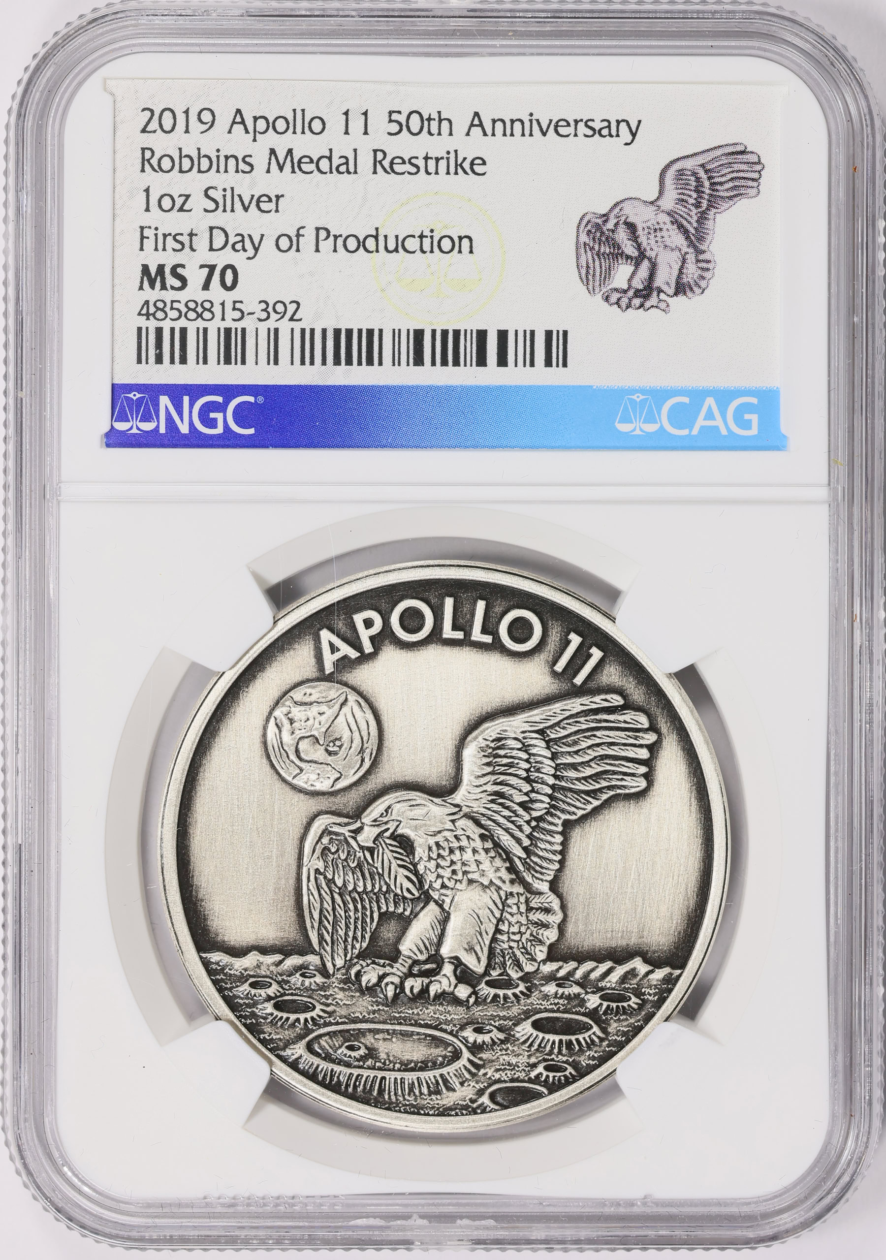 2019 Silver 1oz Apollo 11 50th Anniversary Robbins Medal Restrike First ...