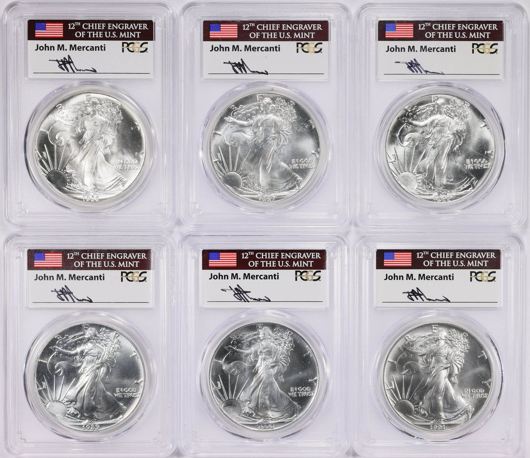 1986 - 2010 $1 Silver Eagle Date Run PCGS Gem Uncirculated (Mercanti ...