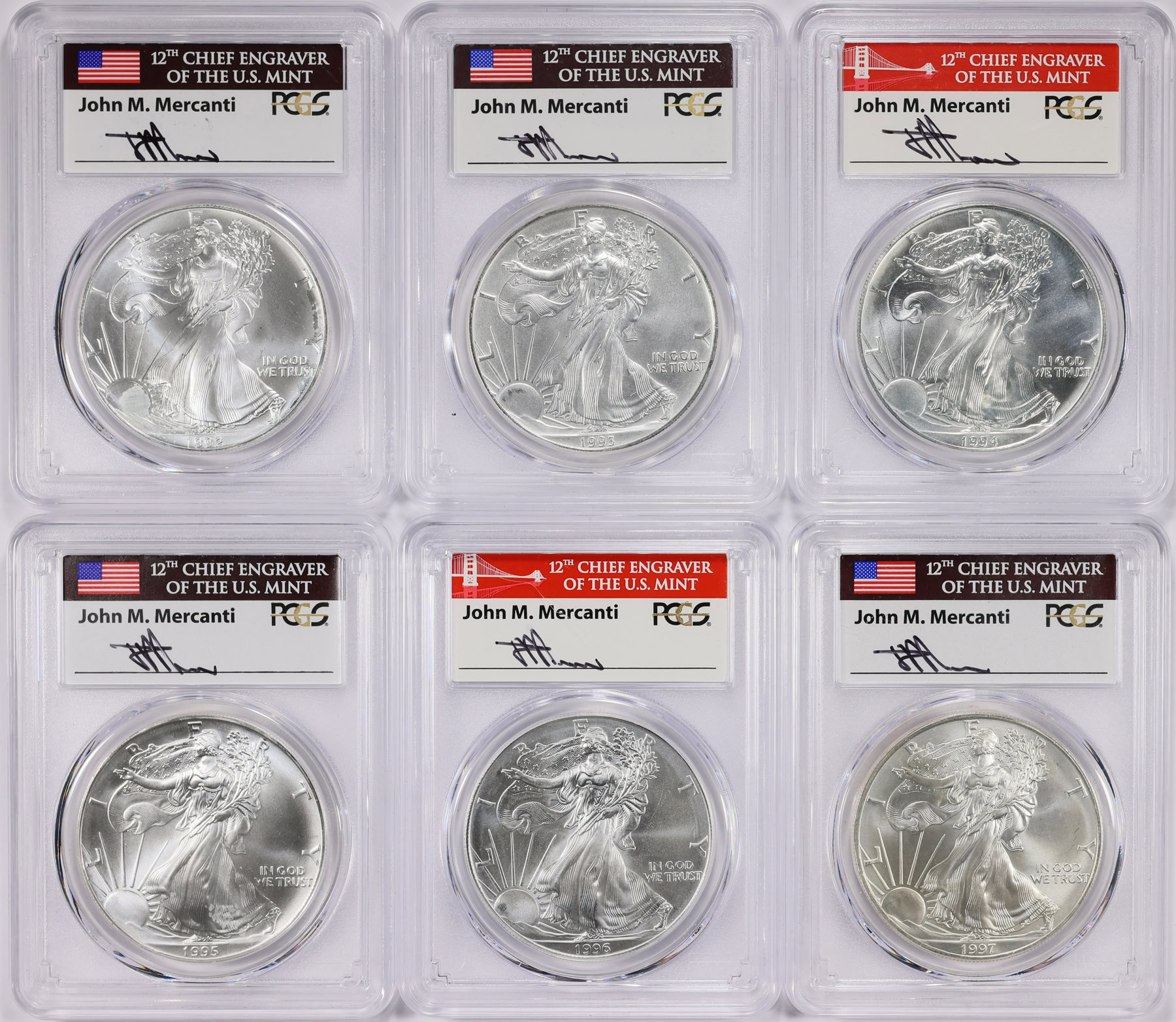 1986 - 2010 $1 Silver Eagle Date Run PCGS Gem Uncirculated (Mercanti ...