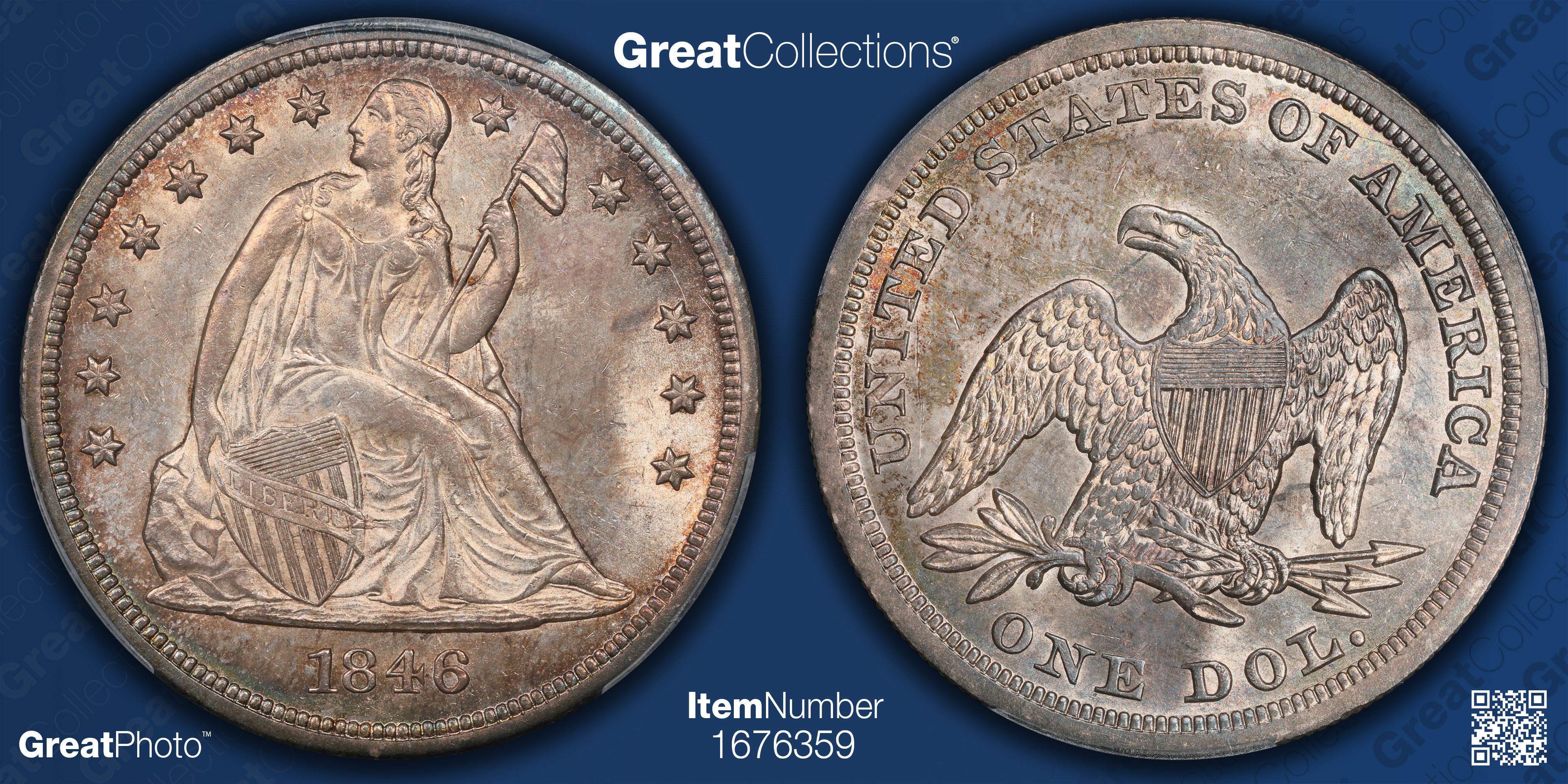 1846 Seated Liberty Silver Dollar PCGS MS-64+ (Toned) (Eliasberg ...