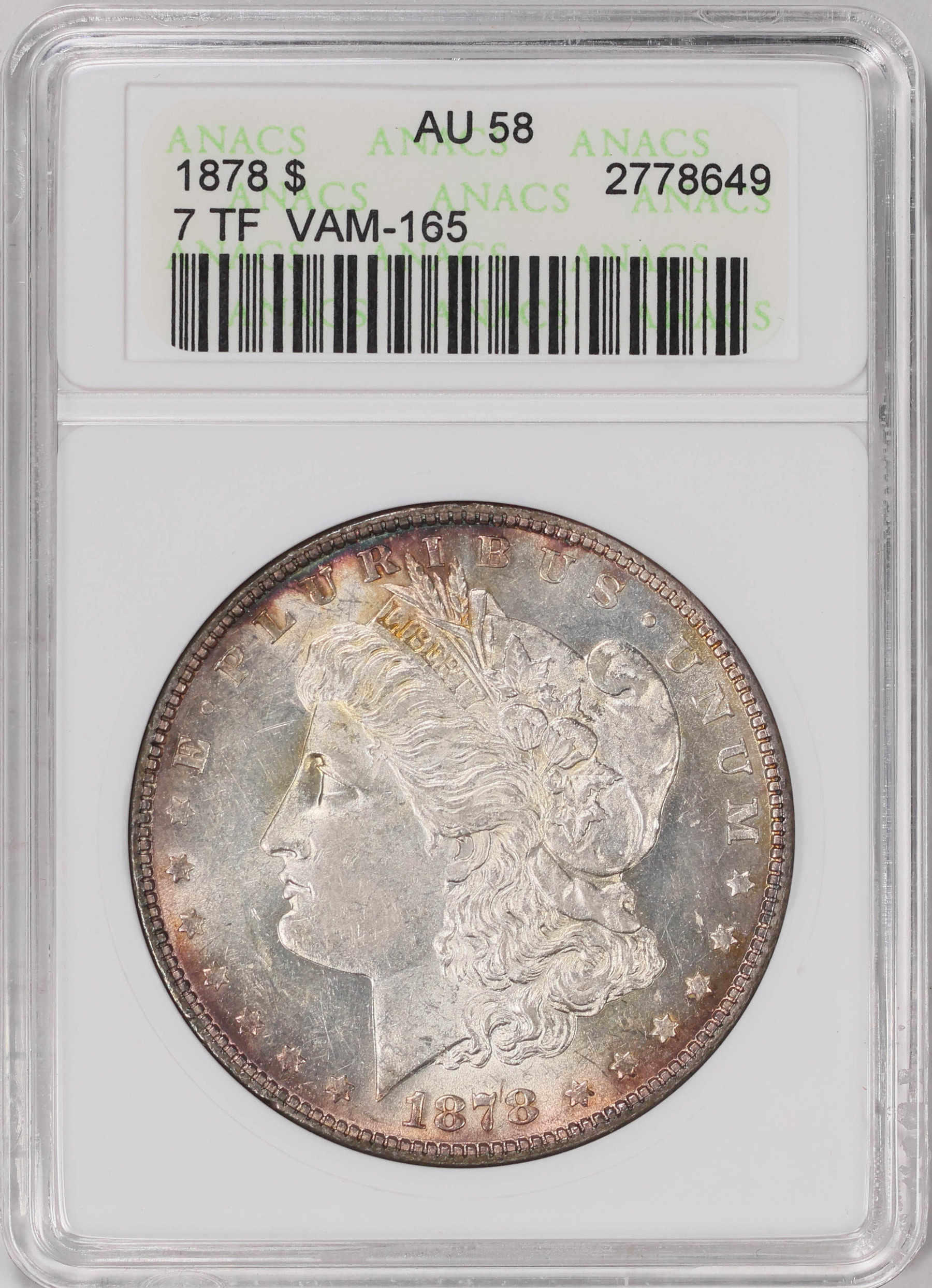 1878 7TF Morgan Silver Dollar VAM-165 ANACS AU-58 OH (Toned) (Item 1676422) | GreatCollections ...