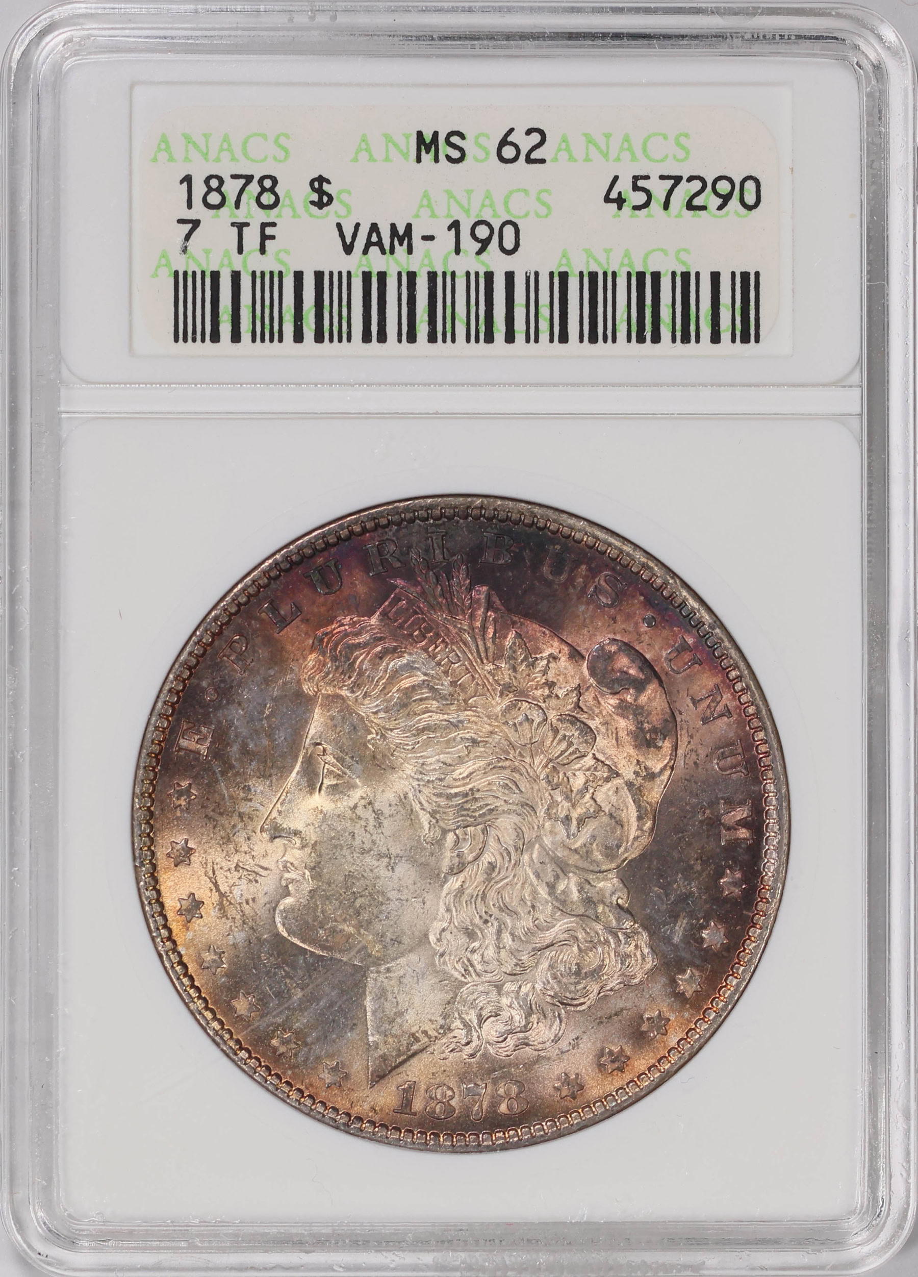 1878 7TF Morgan Silver Dollar VAM-190 ANACS MS-62 OH (Toned) (Item 1676428) | GreatCollections ...