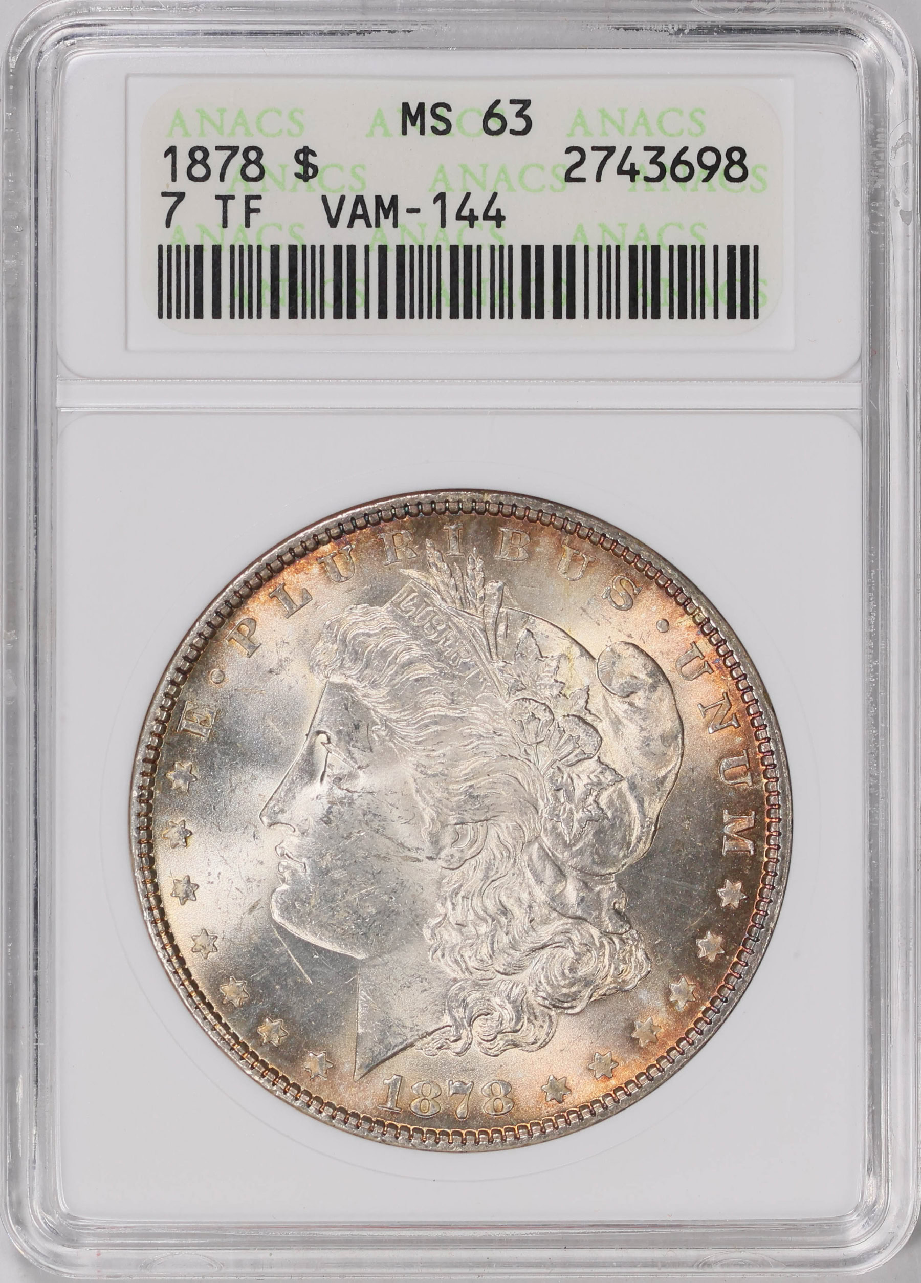 1878 7TF Morgan Silver Dollar VAM-144 ANACS MS-63 OH (Toned) (Item 1676437) | GreatCollections ...