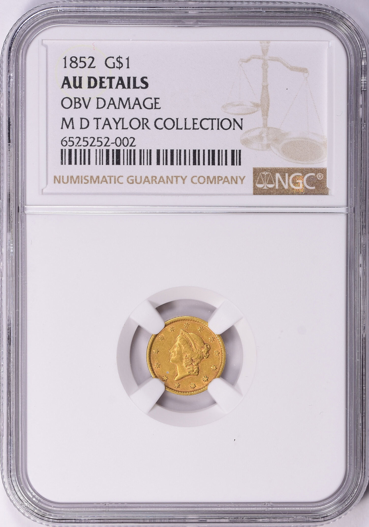 1852 Liberty Gold Dollar NGC AU Details (M D Taylor Collection) (Item 1676451 ...