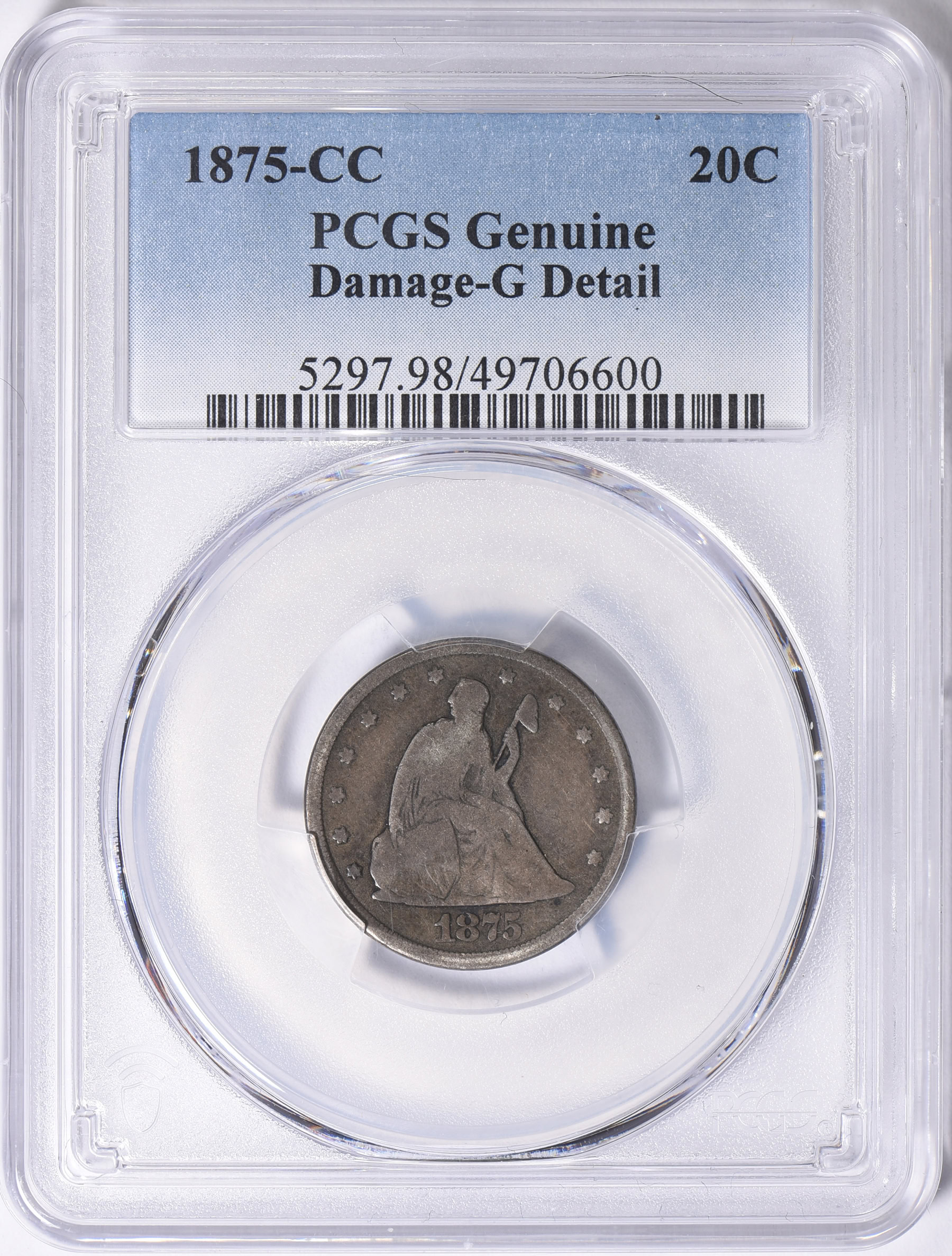 1875-CC Twenty-Cent Piece PCGS Genuine Good Details (Item 1676472) | GreatCollections Coin Auctions