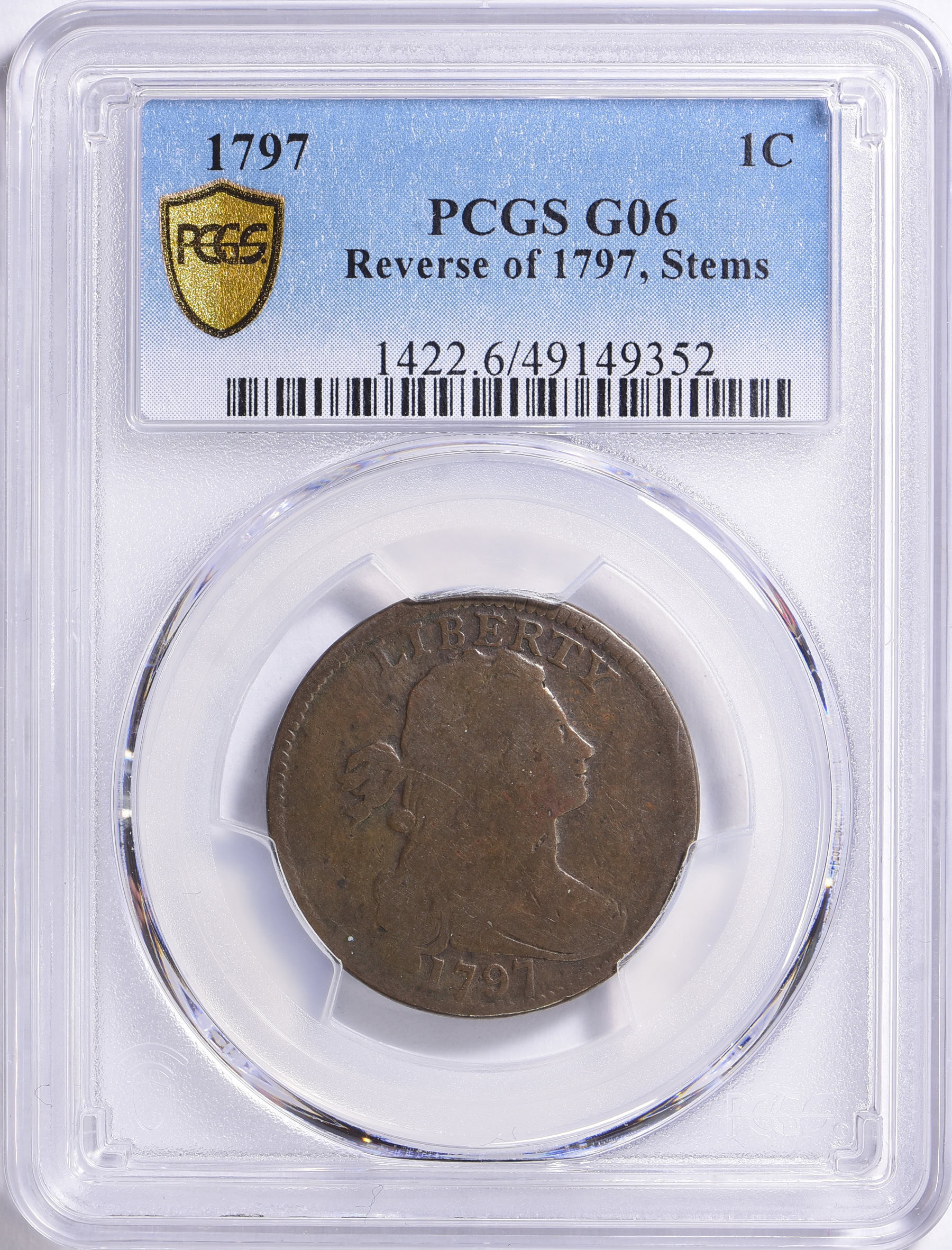 1797 Draped Bust Cent Reverse of 1797, Stems PCGS G-06 BN (Item 1676473 ...