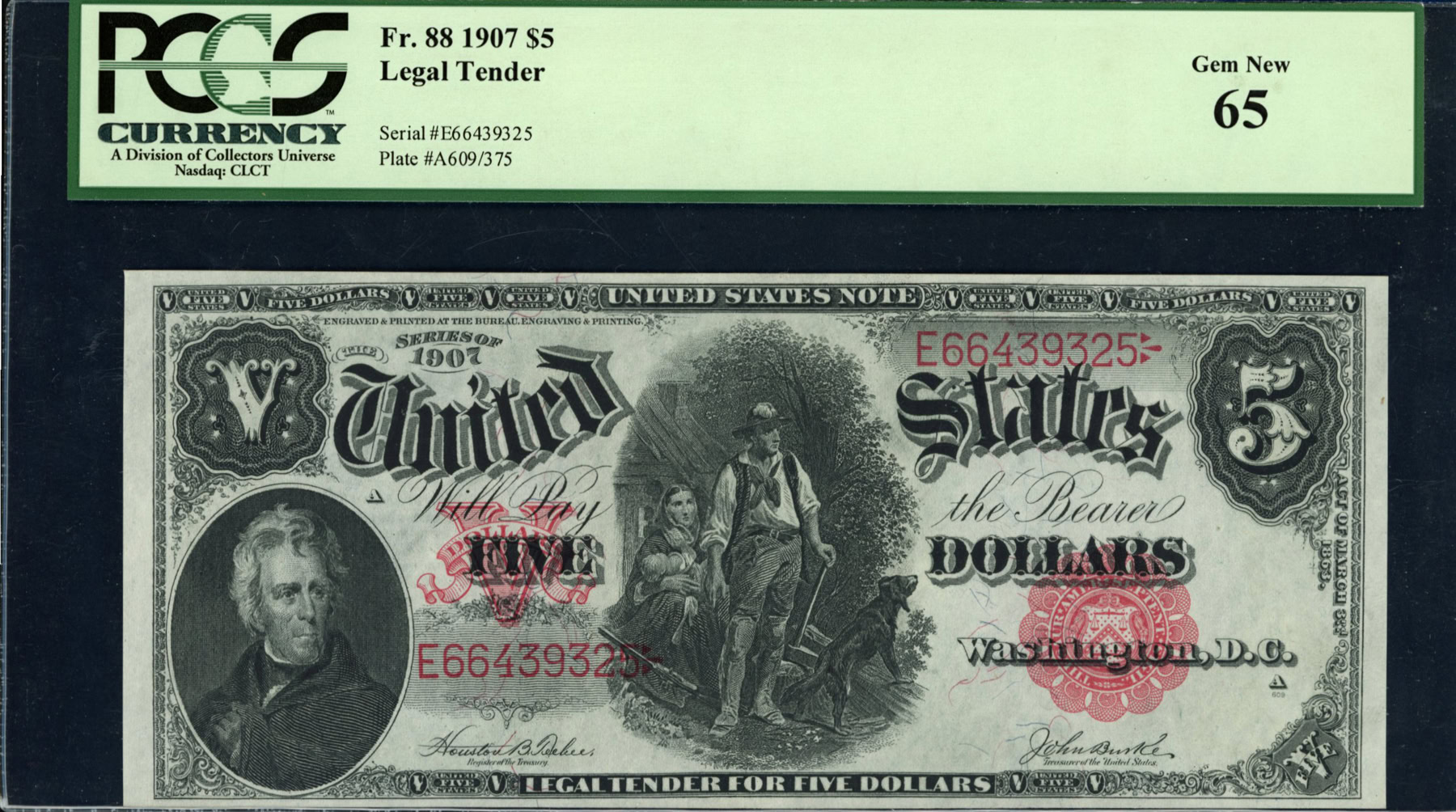 Fr. 88 1907 $5 Legal Tender Note Teehee / Burke PCGS Currency Gem New ...