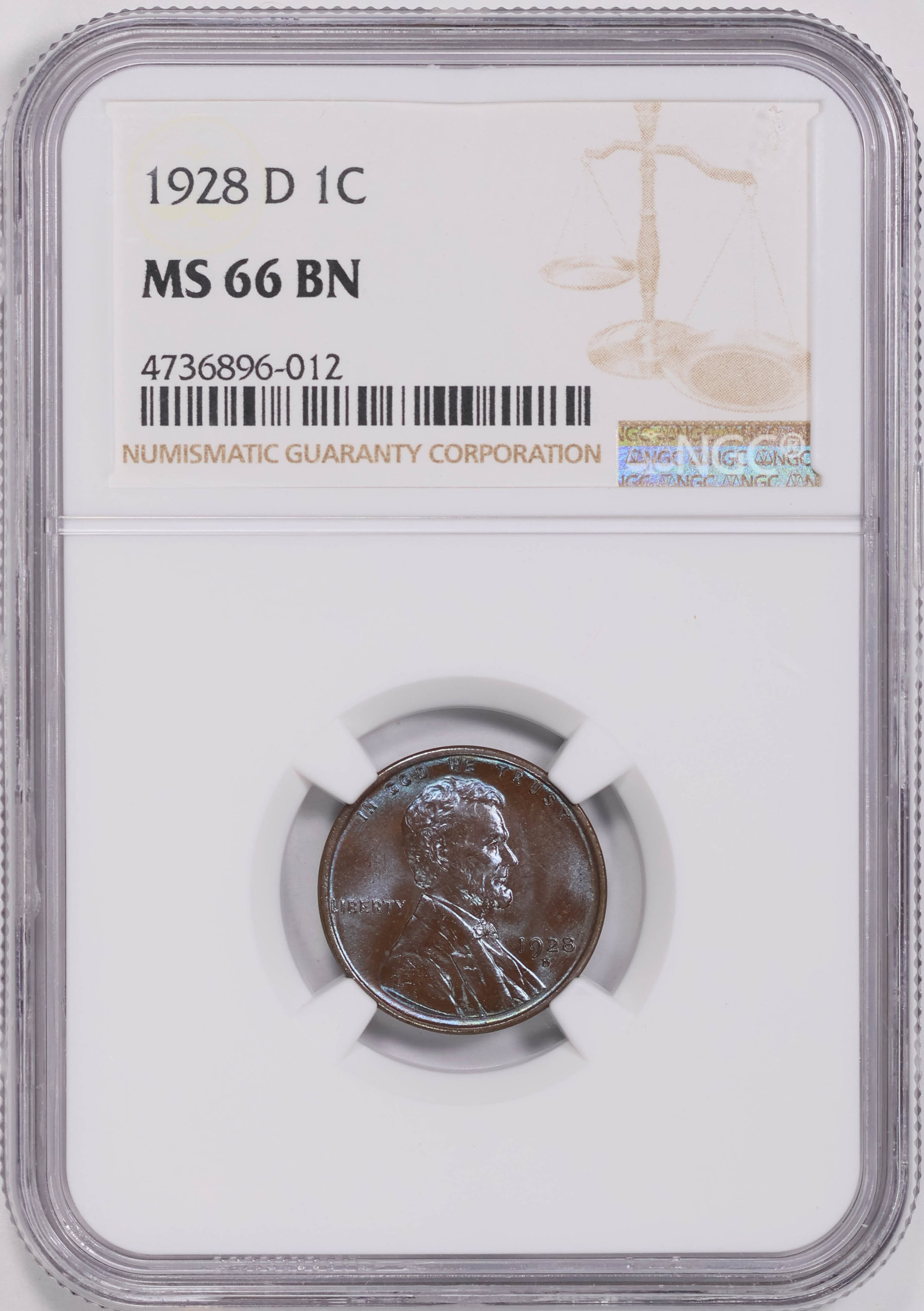1928-D Lincoln Cent NGC MS-66 BN (Toned) (Item 1676608) | GreatCollections Coin Auctions