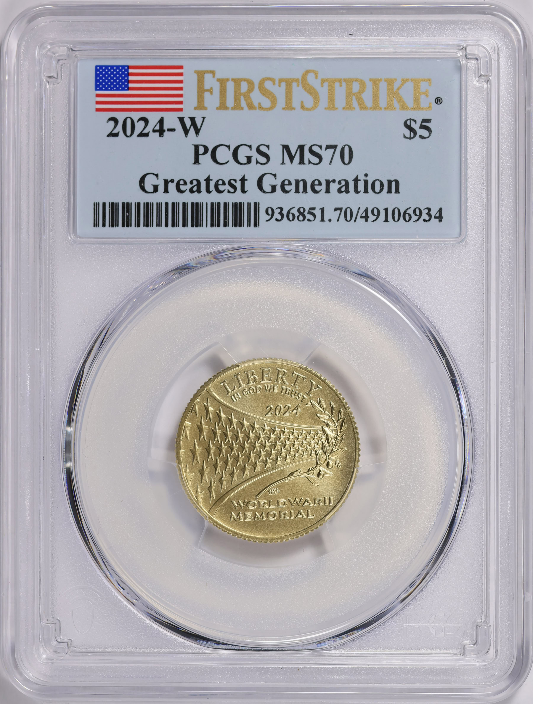 2024-W Greatest Generation $5 Gold First Strike PCGS MS-70 | PCGS Cert ...