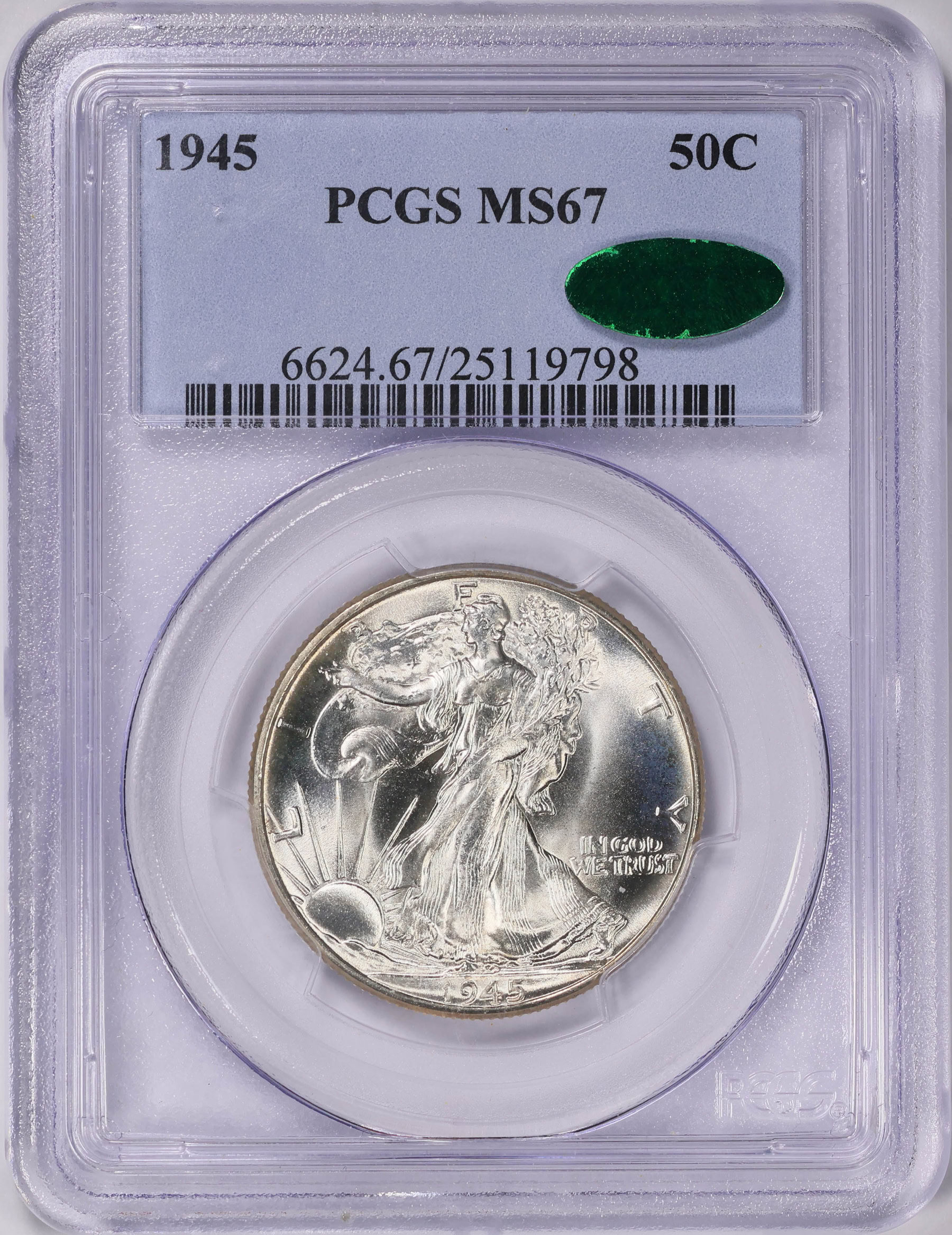 1945 Walking Liberty Half Dollar PCGS MS-67 (CAC Green) (Item 1676743) | GreatCollections Coin ...