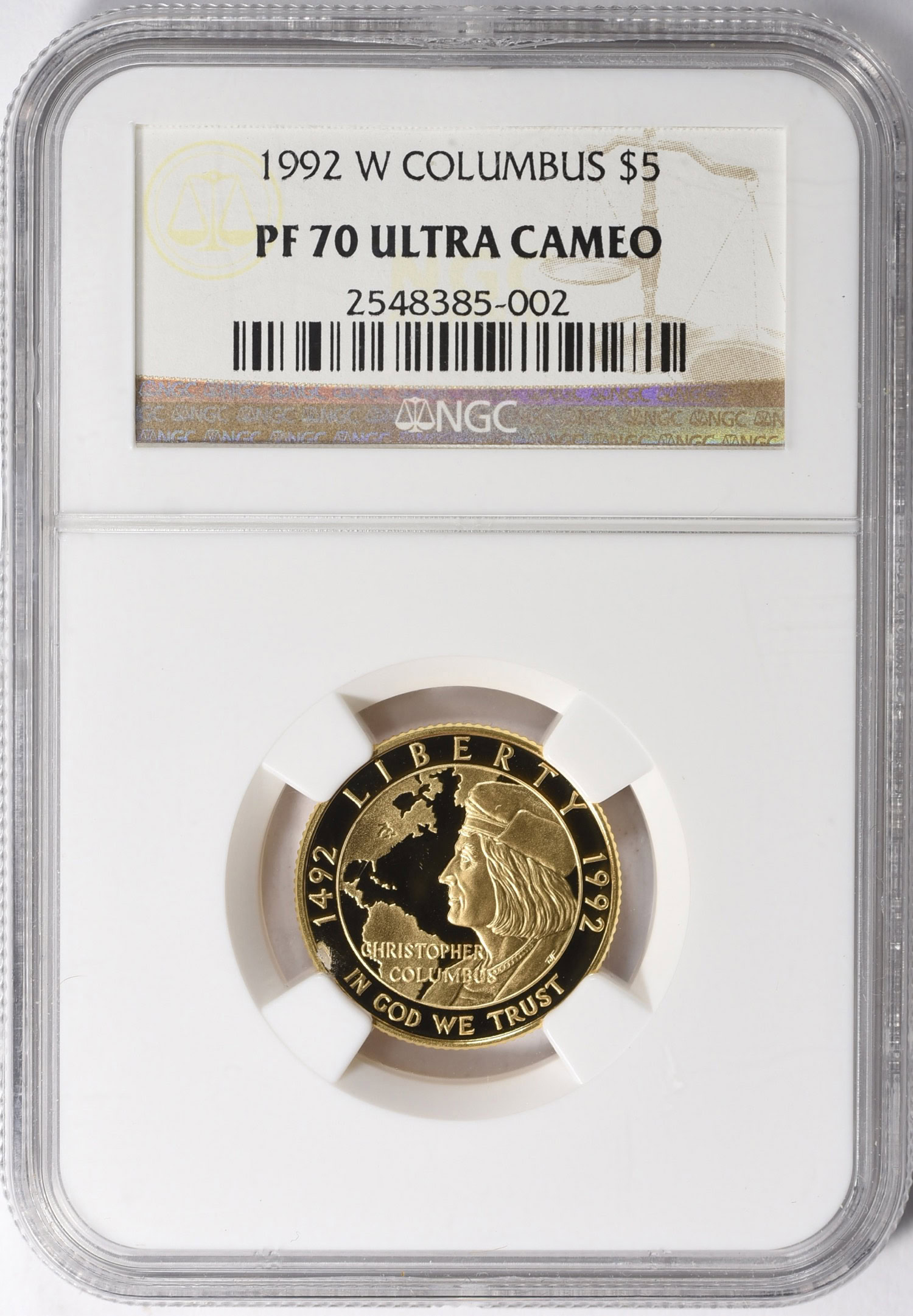1992-W Christopher Columbus Quincentenary Gold $5 NGC Proof-70 UC (Item ...