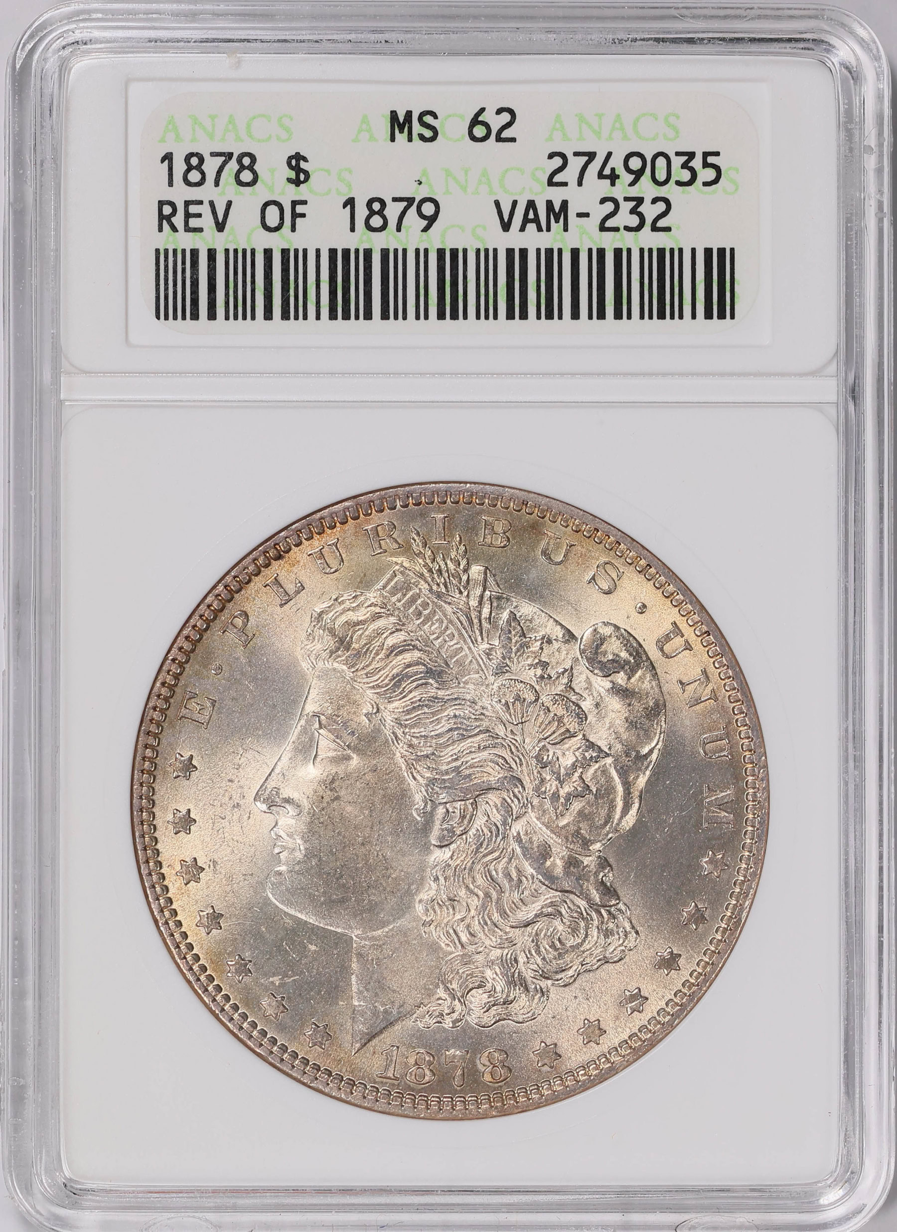 1878 Morgan Silver Dollar Reverse of 1879 VAM-232 ANACS MS-62 OH (Item 1676884 ...