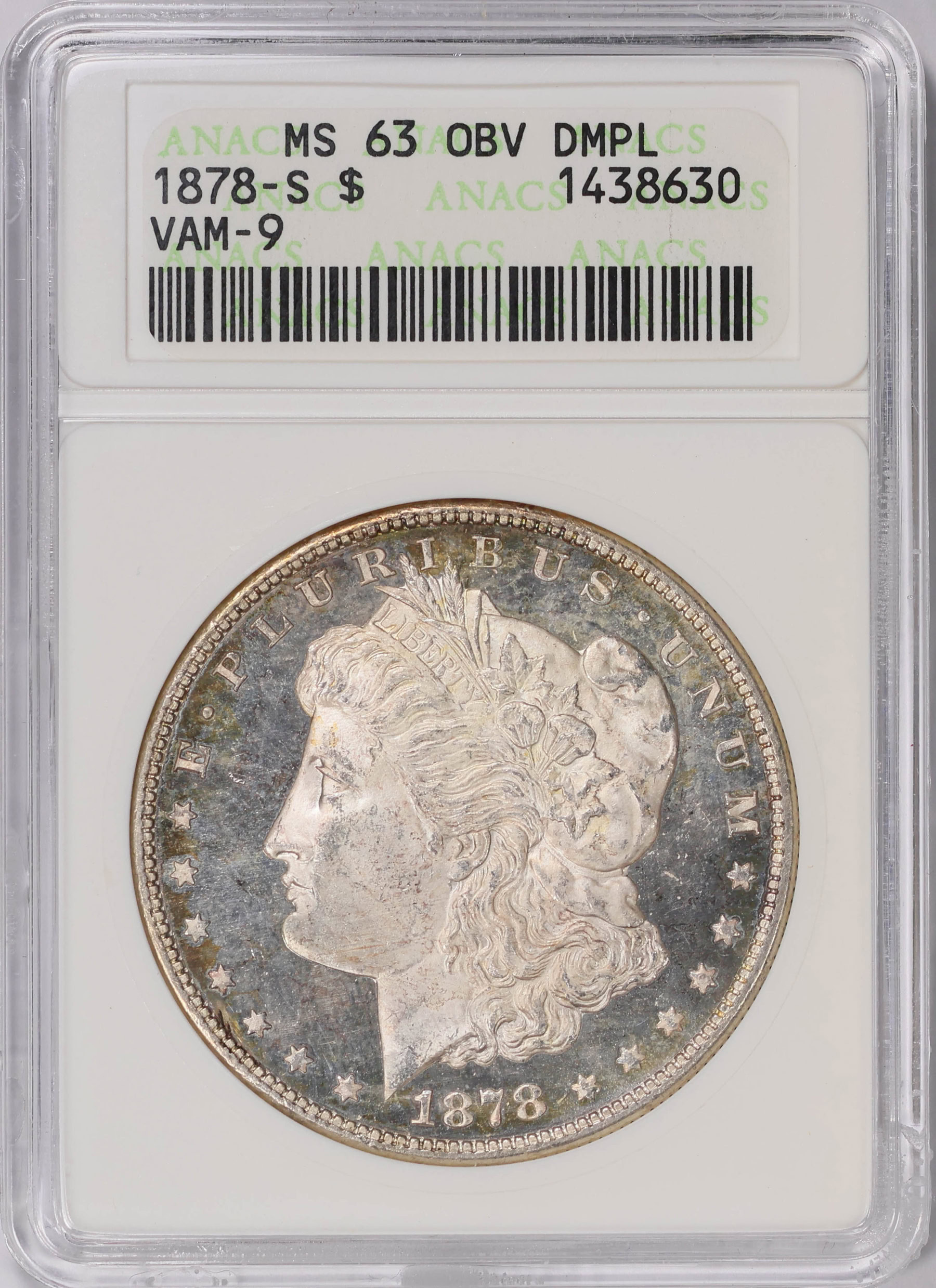 1878-S Morgan Silver Dollar VAM-9 ANACS MS-63 Obv DMPL OH (Toned) (Item 1676900 ...