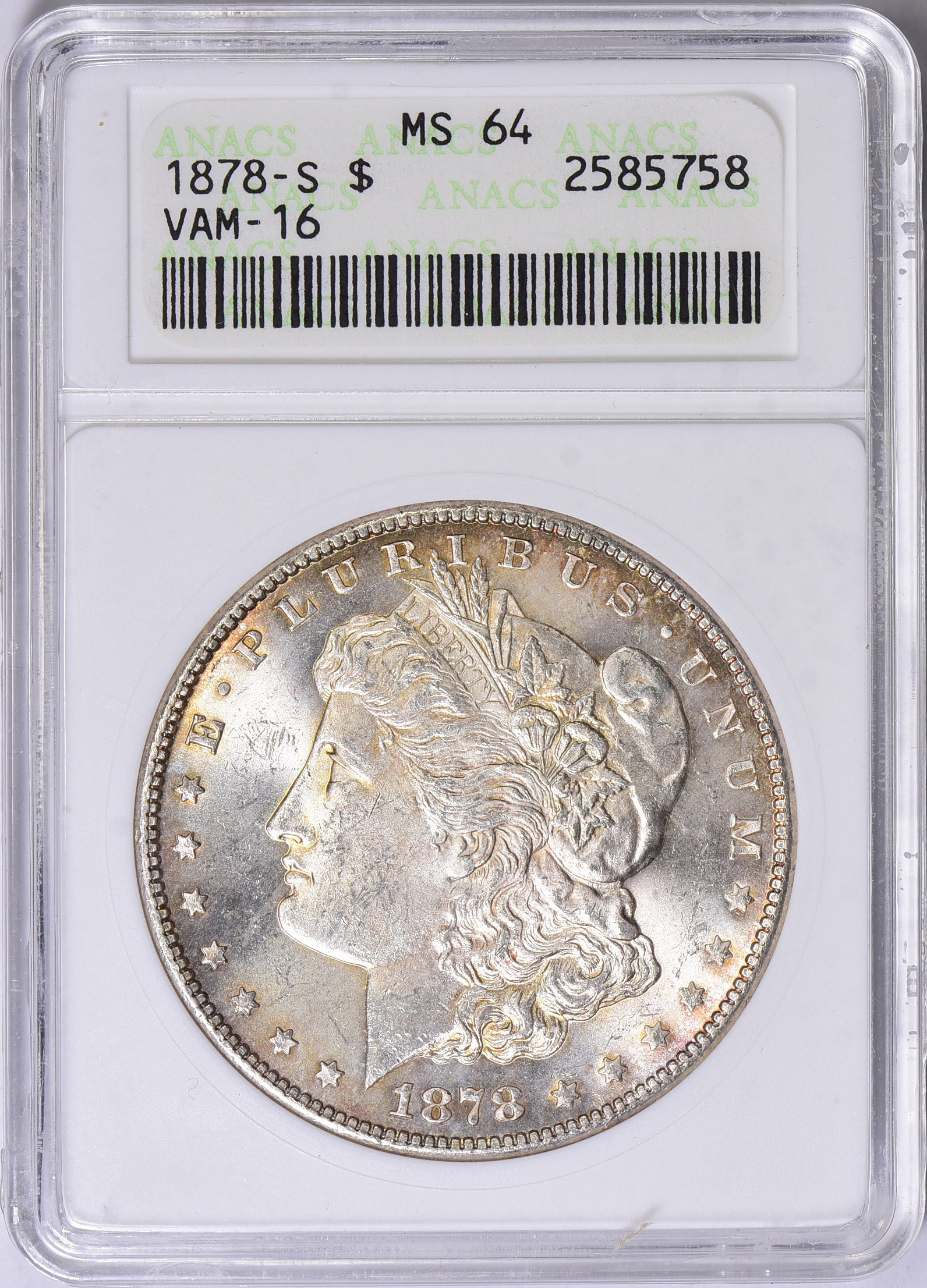 1878-S Morgan Silver Dollar VAM-16 ANACS MS-64 OH (Toned) (Item 1676901) | GreatCollections Coin ...