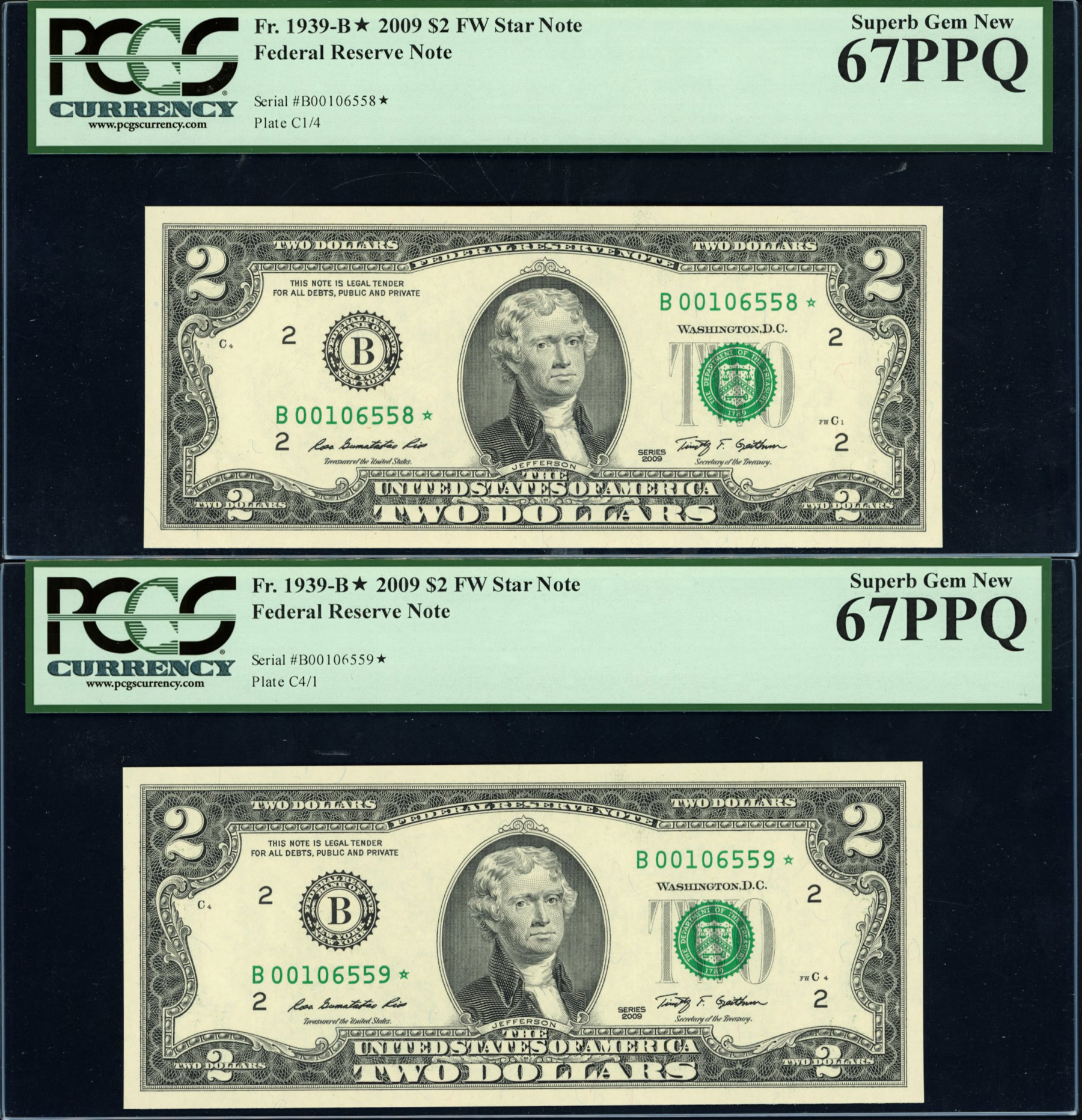Fr. 1939-B* (B* Block) 2009 $2 New York Federal Reserve Star Notes ...