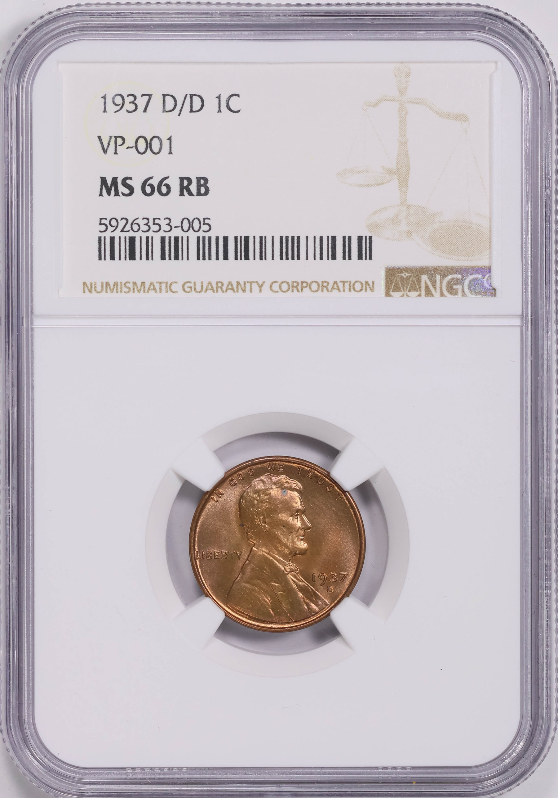 1937-D/D Lincoln Cent VP-001 NGC MS-66 RB (Item 1677071) | GreatCollections Coin Auctions