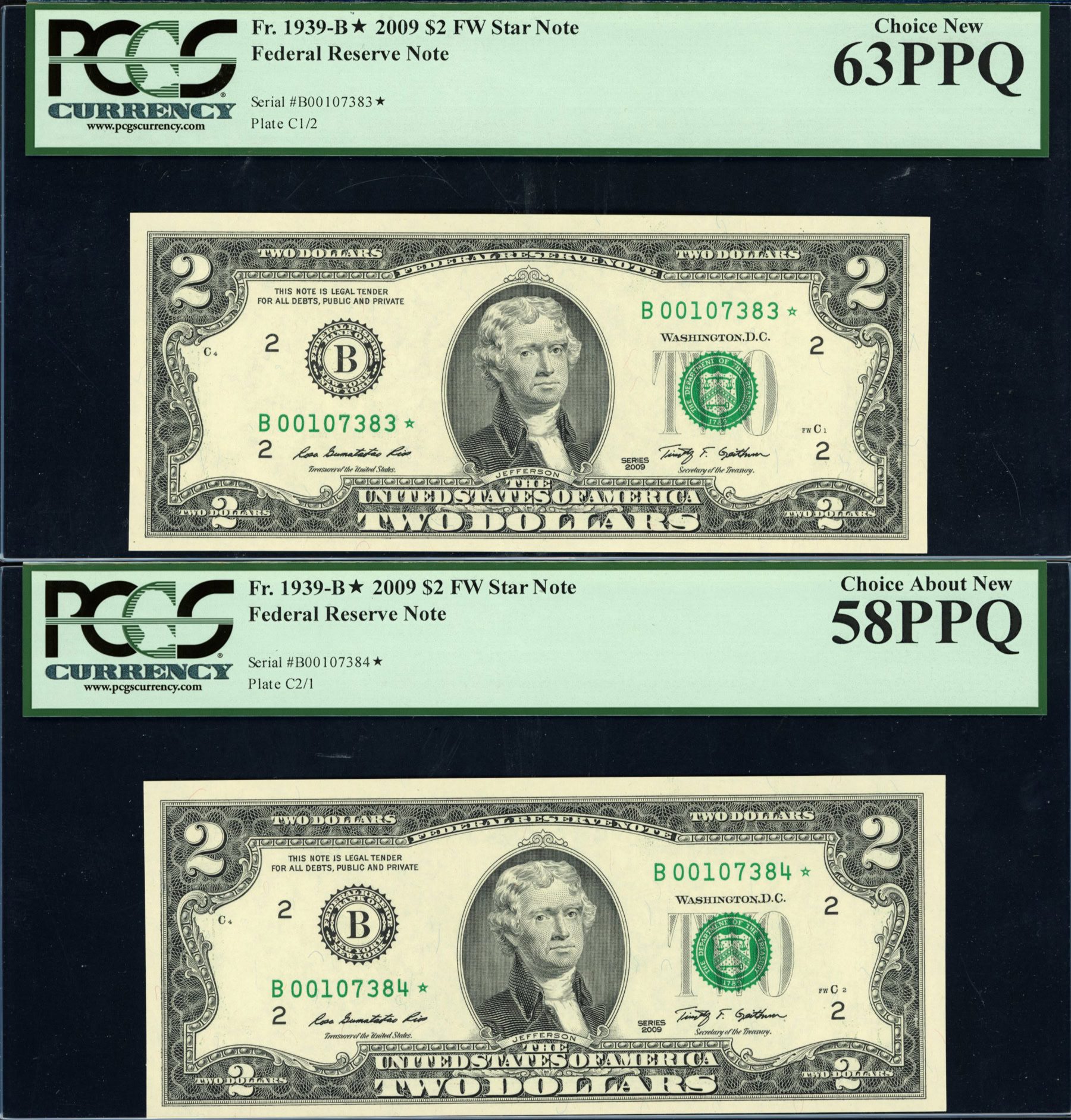Fr. 1939-B* (B* Block) 2009 $2 New York Federal Reserve Star Notes ...