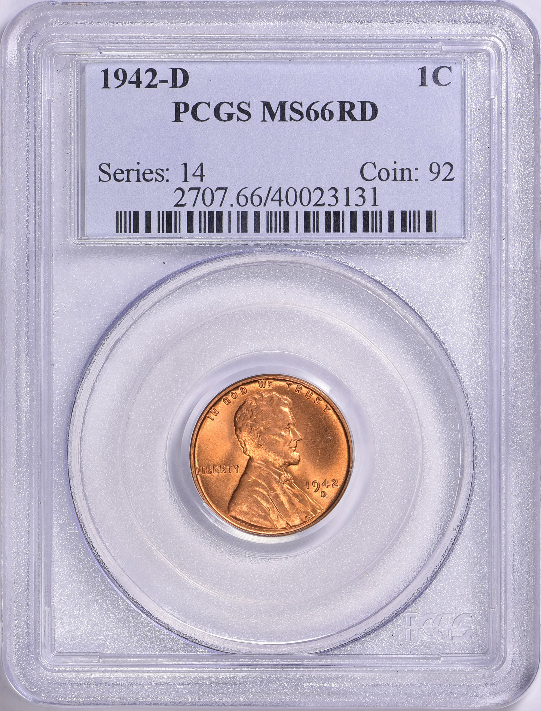 1942-D Lincoln Cent PCGS MS-66 RD (Item 1677148) | GreatCollections Coin Auctions