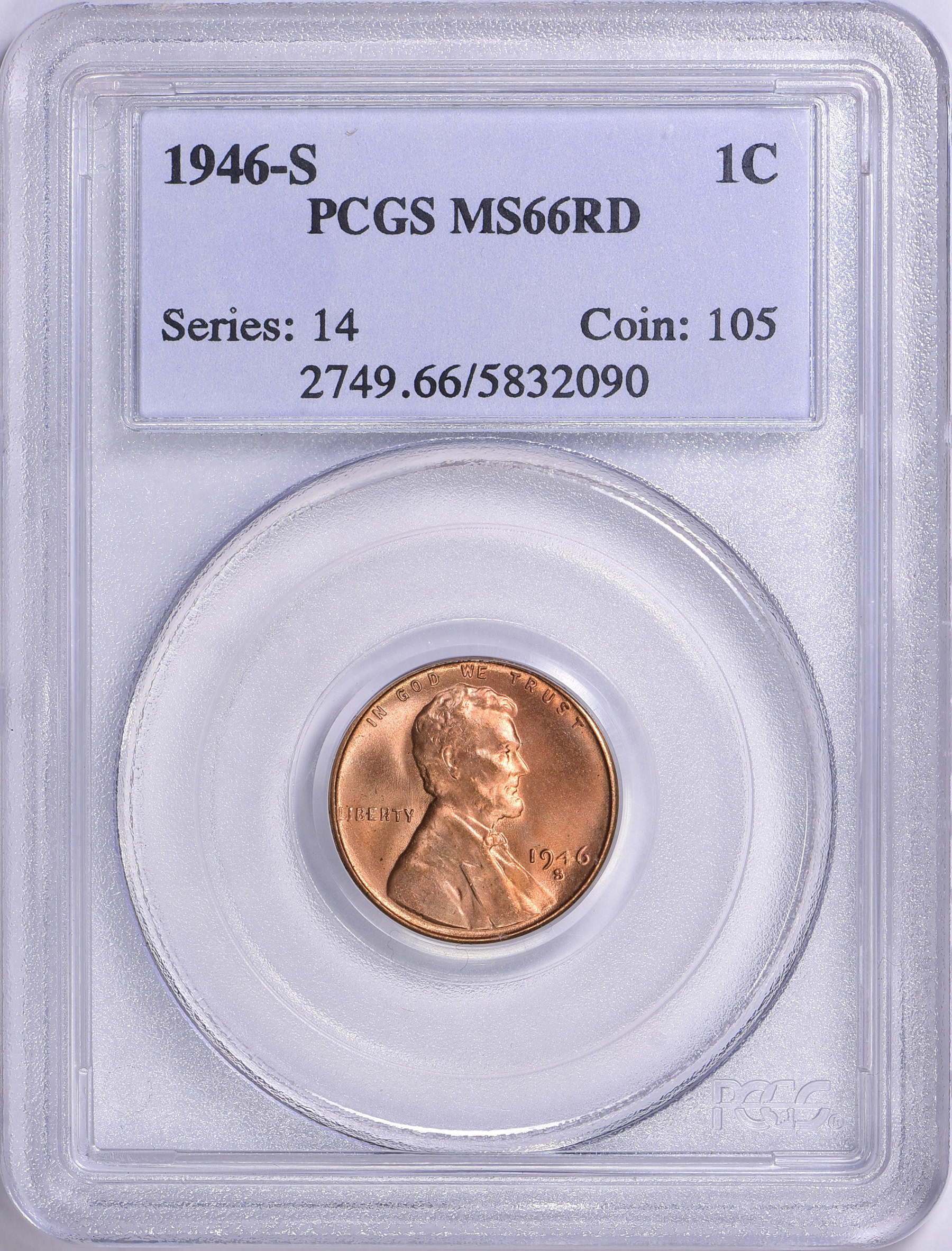 1946-S Lincoln Cent PCGS MS-66 RD (Item 1677158) | GreatCollections Coin Auctions
