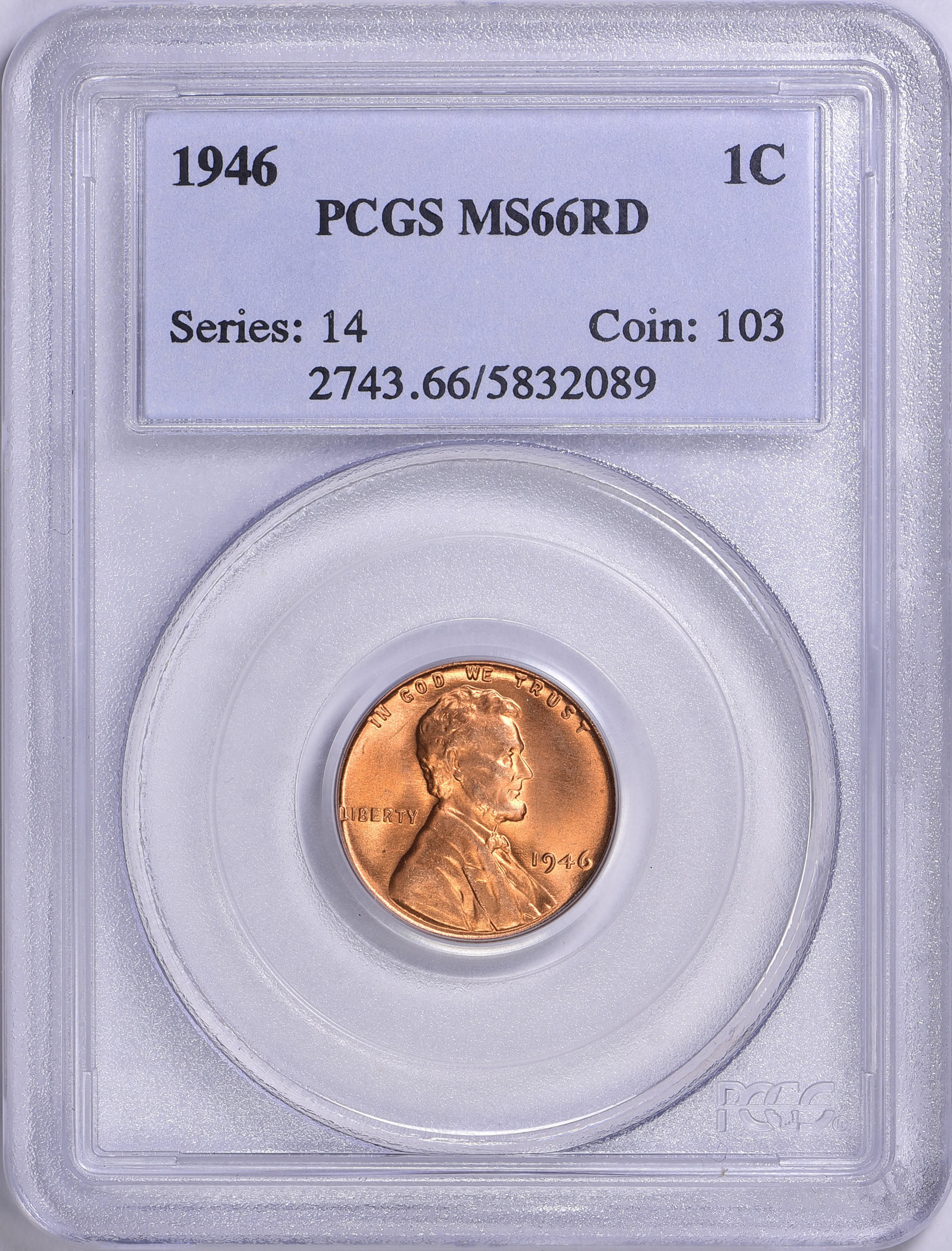 1946 Lincoln Cent PCGS MS-66 RD (Item 1677159) | GreatCollections Coin Auctions