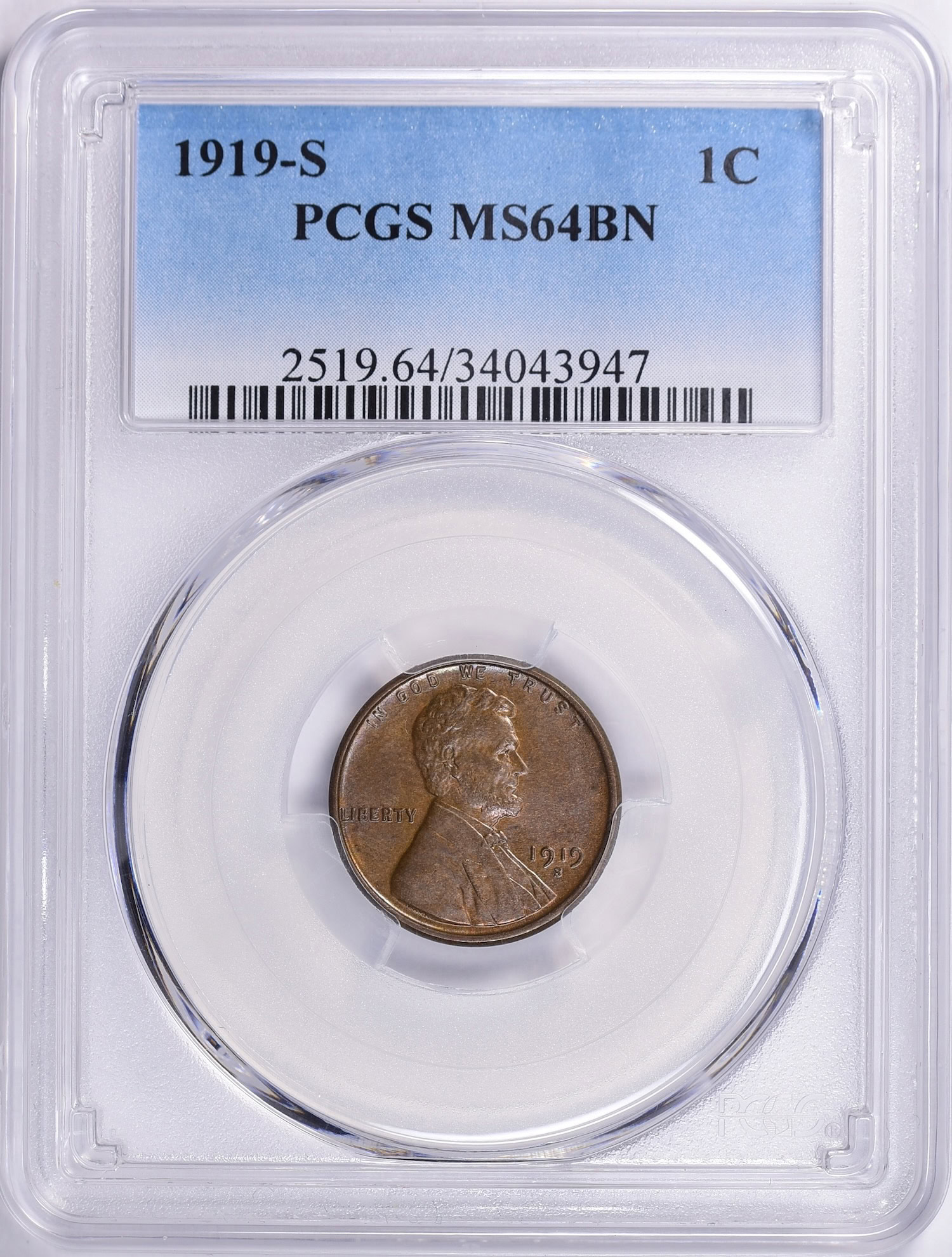 1919-S Lincoln Cent PCGS MS-64 BN (Item 1677376) | GreatCollections ...