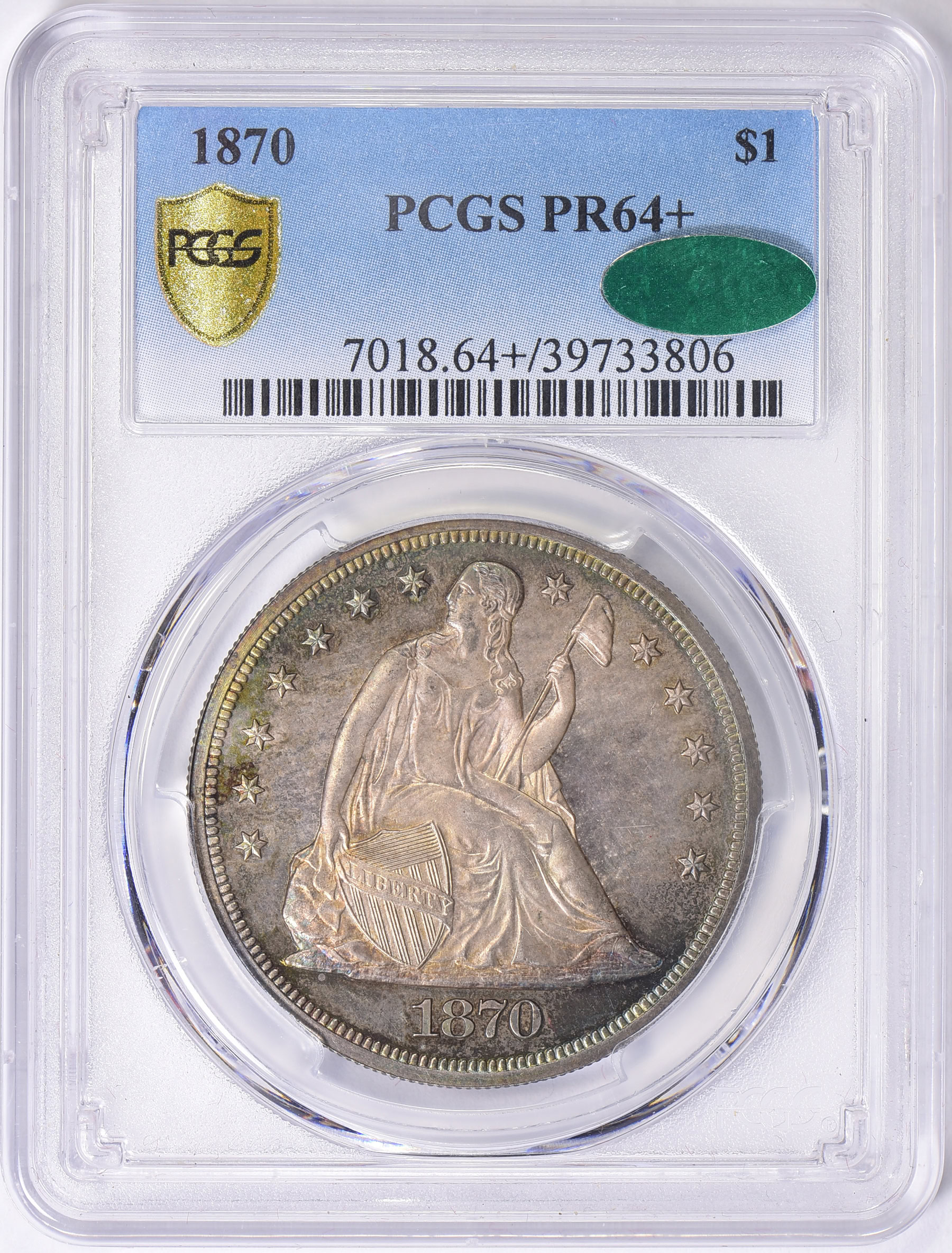 1870 Seated Liberty Silver Dollar PCGS Proof-64+ (CAC Green) (Toned) (Item 1677762 ...