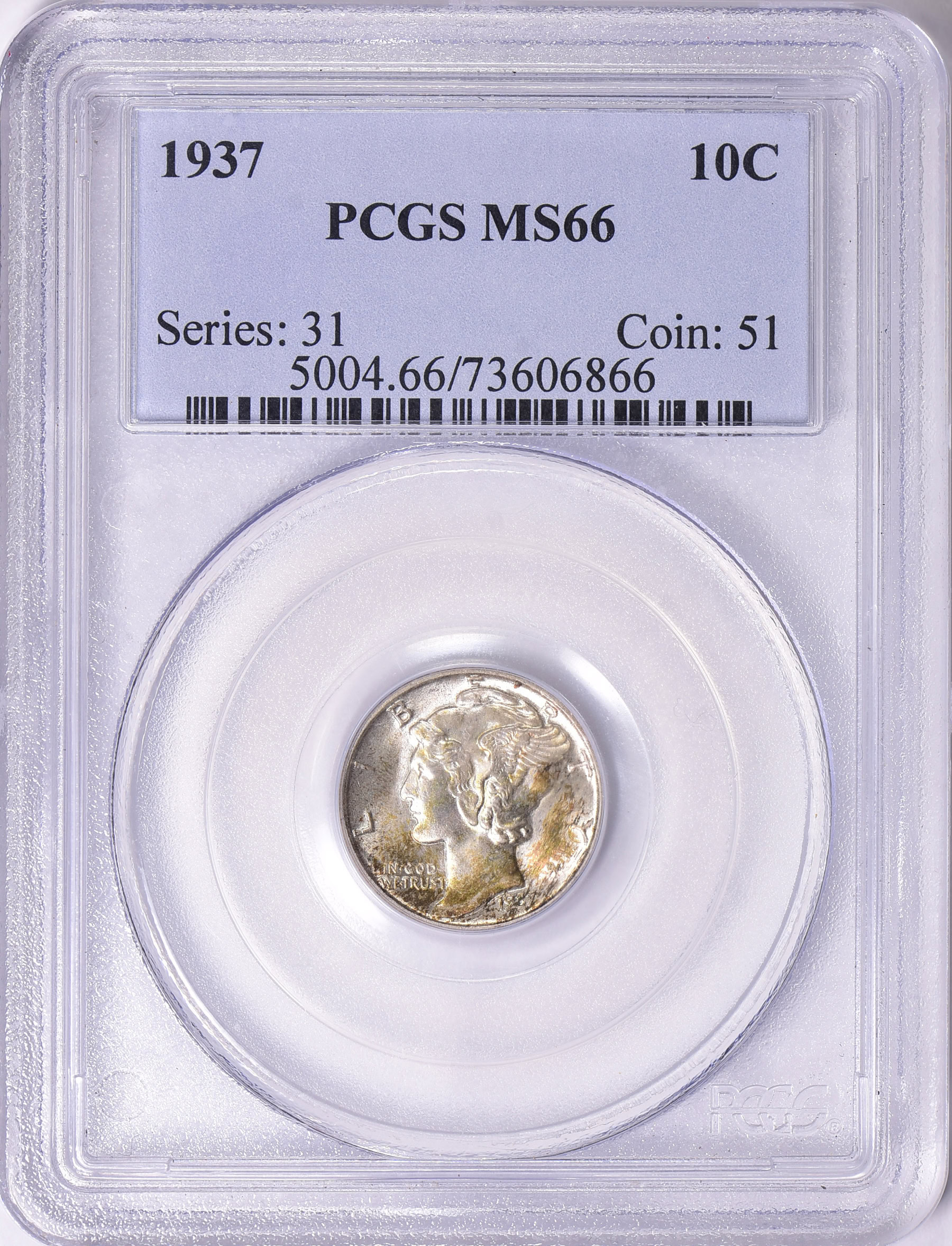 1937 Mercury Dime PCGS MS-66 (Toned) (Item 1677862) | GreatCollections Coin Auctions