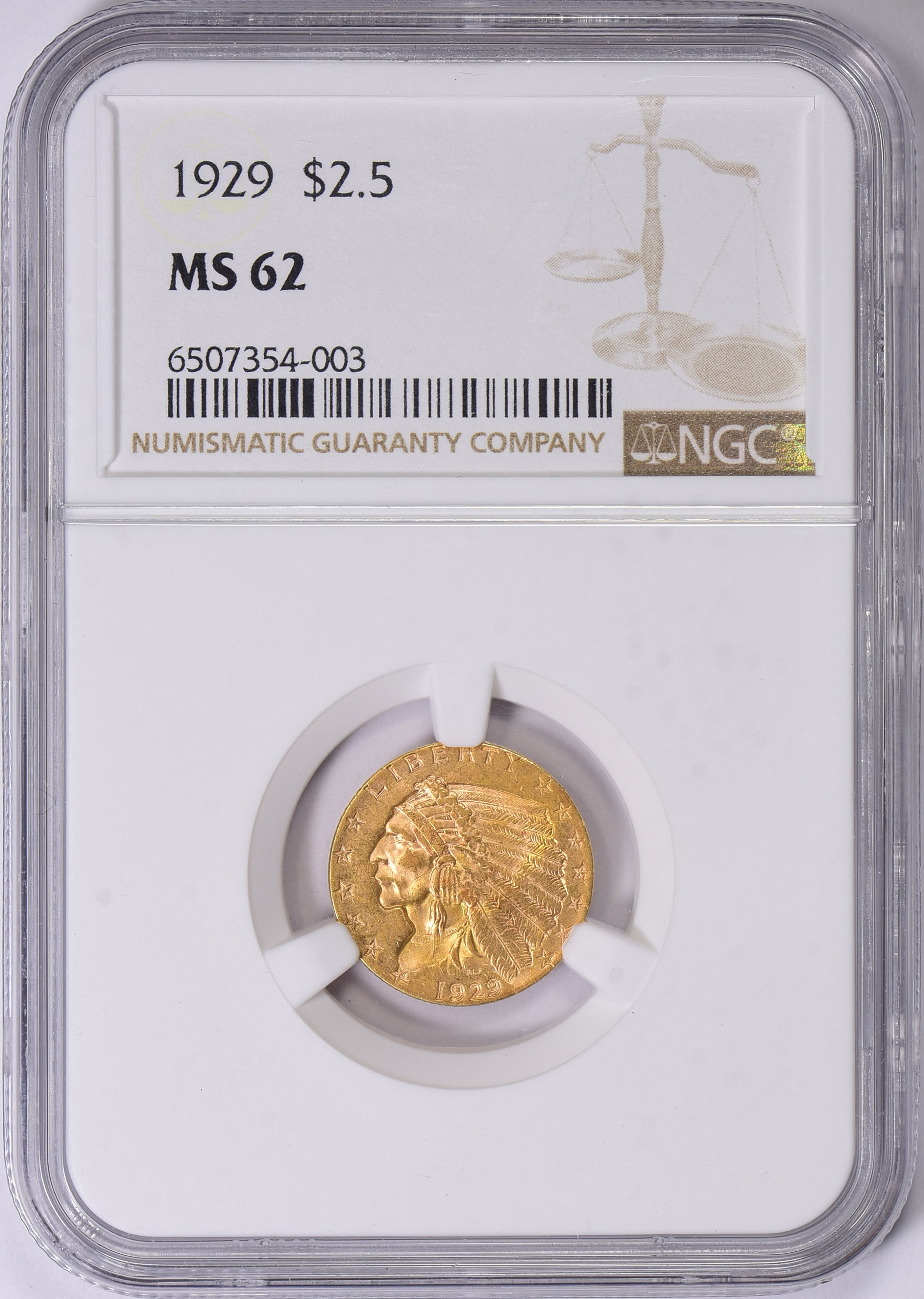 1929 Indian Gold Quarter Eagle NGC MS-62 (Item 1678030 ...
