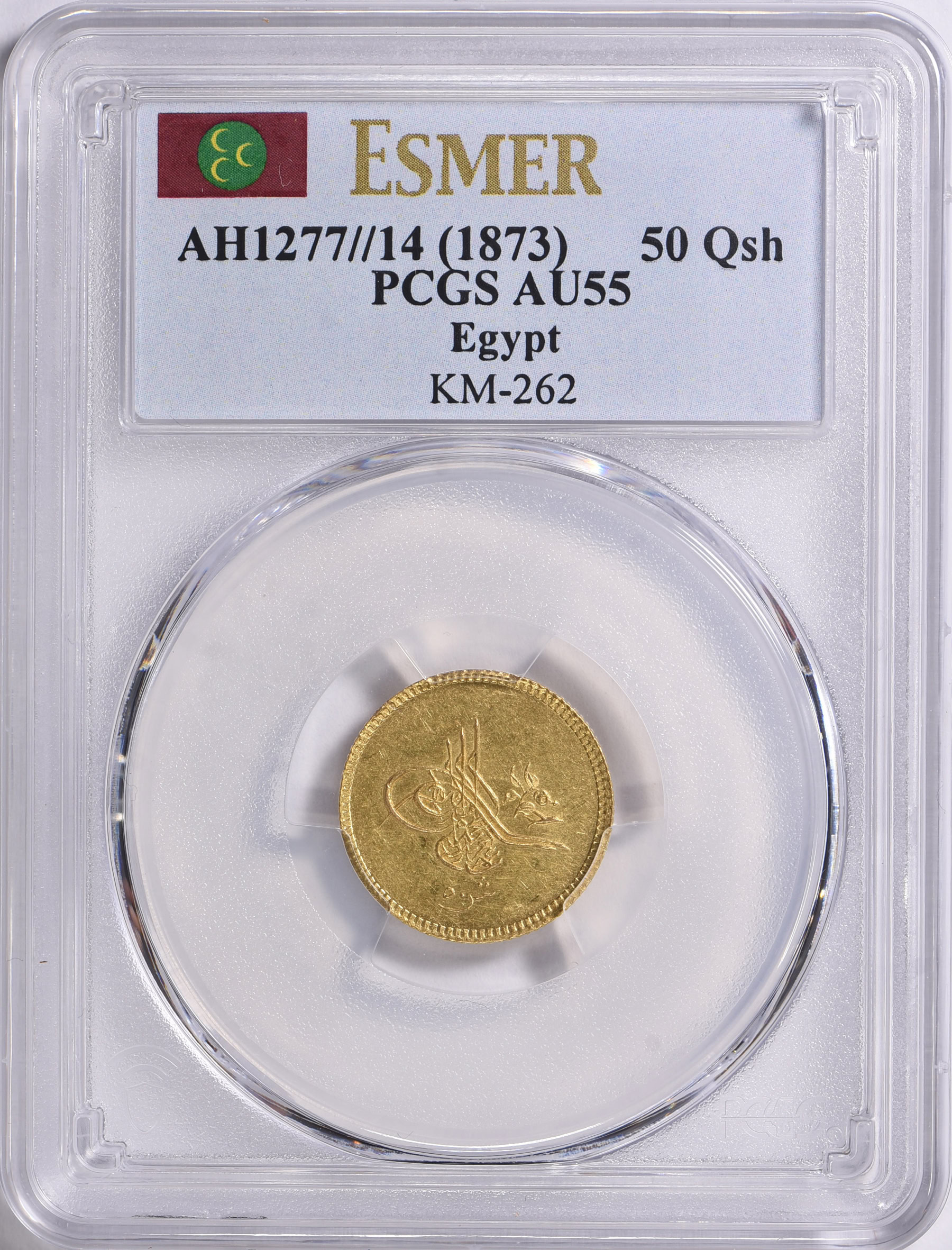 Egypt AH 1277 Year 14 (1873) Gold 50 Qirsh (1/2 Pound) KM-262 PCGS AU ...