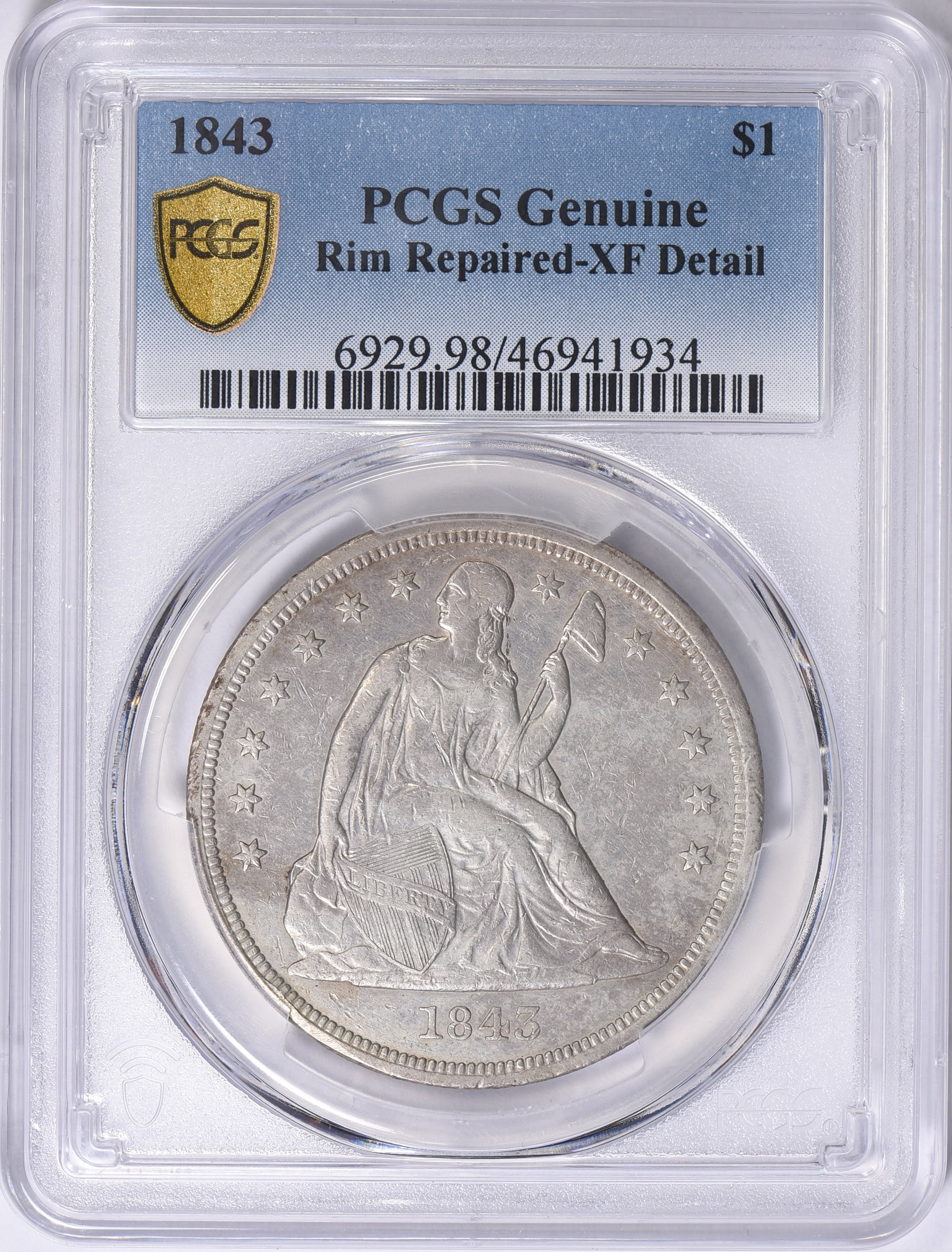 1843 Seated Liberty Silver Dollar PCGS Genuine XF Details (Item 1678438) | GreatCollections Coin ...