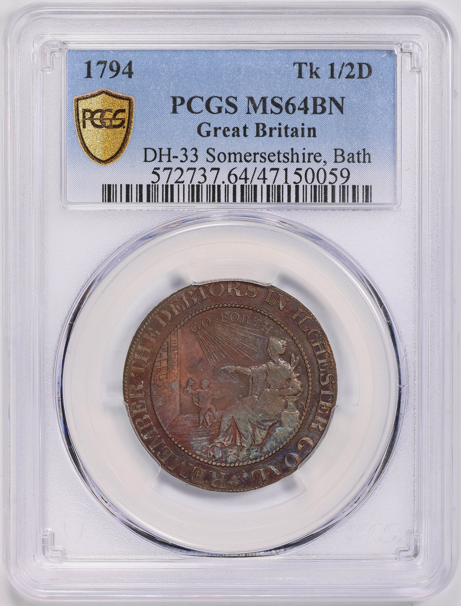 Great Britain 1794 1/2 Penny Token Somersetshire, Bath PCGS MS-64 BN ...