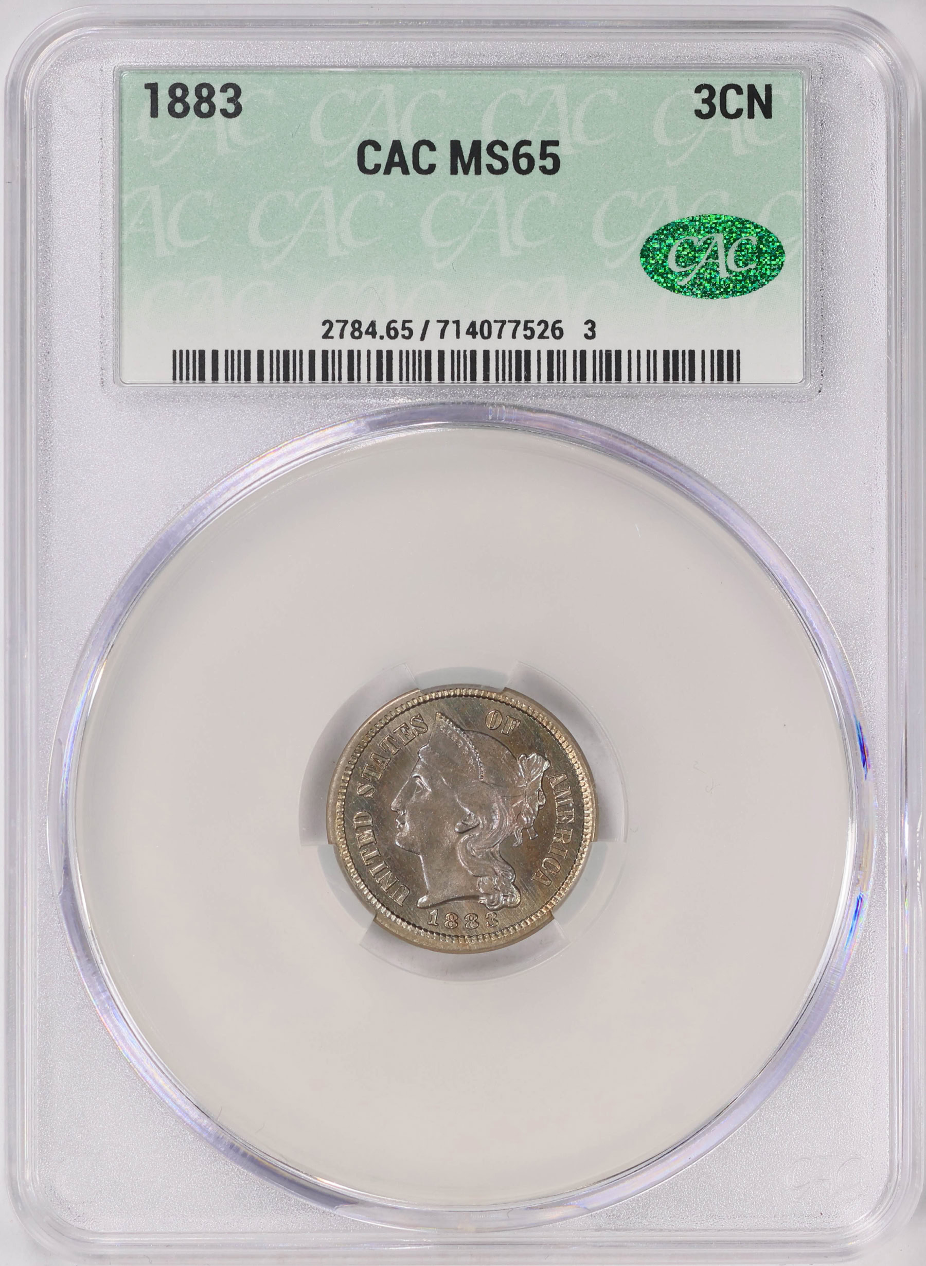 1883 Nickel Three-Cent Piece CACG MS-65 (Toned) (Item 1678607 ...