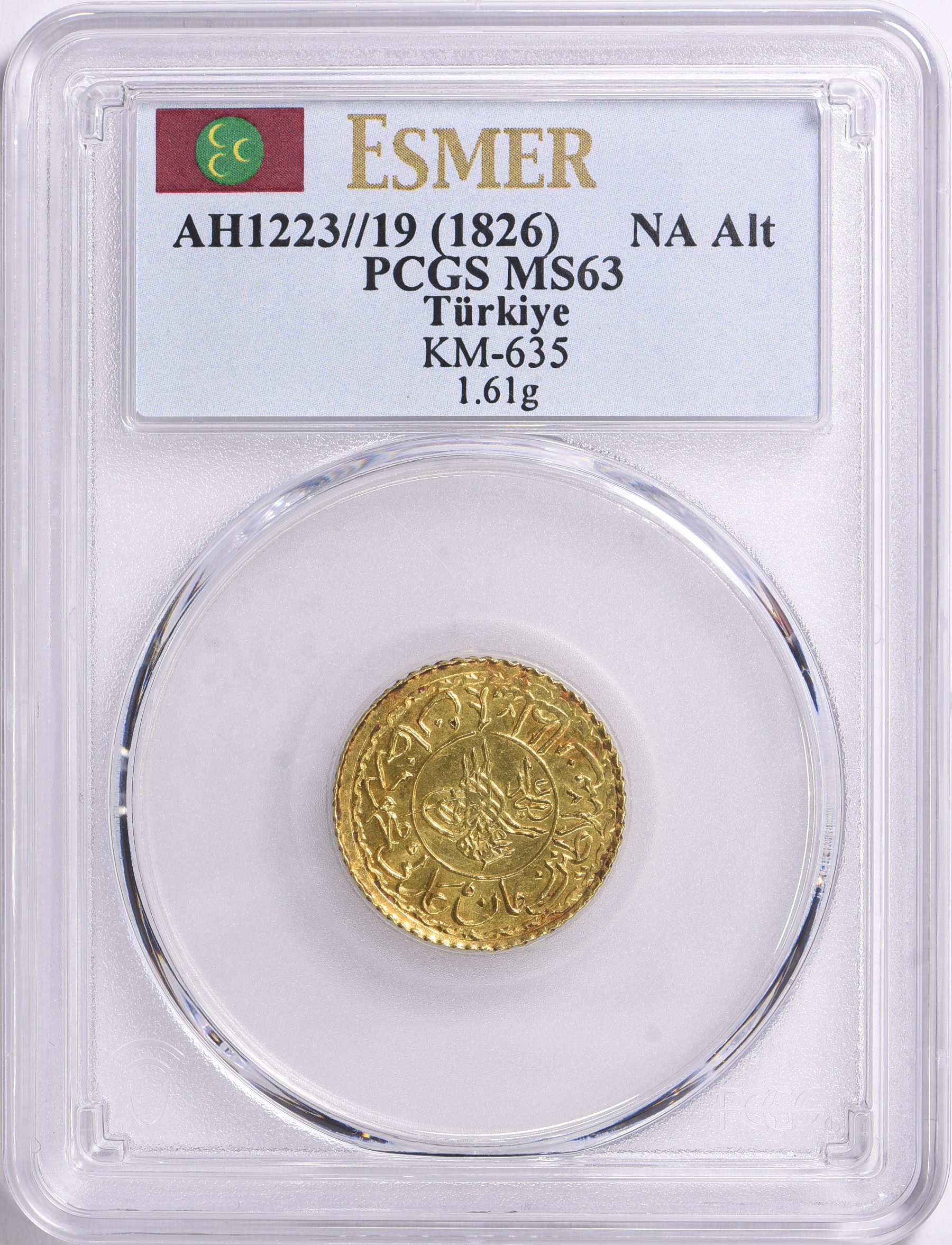 Turkey AH 1223 Year 19 (1826) Gold New Aldi Altin KM-635 PCGS MS-63 (1 ...