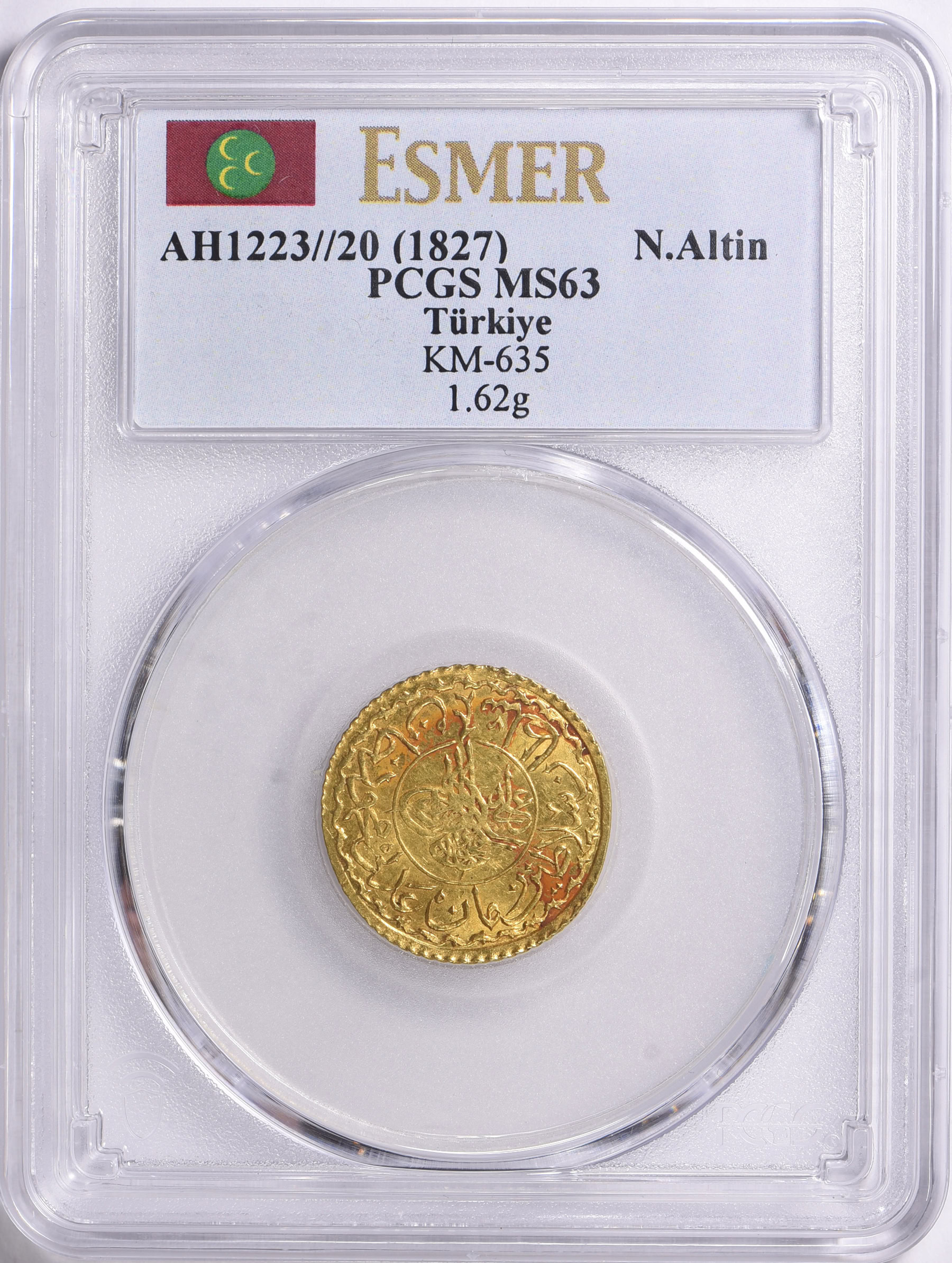 Turkey AH 1223 Year 20 (1827) Gold New Aldi Altin KM-635 PCGS MS-63 (1 ...