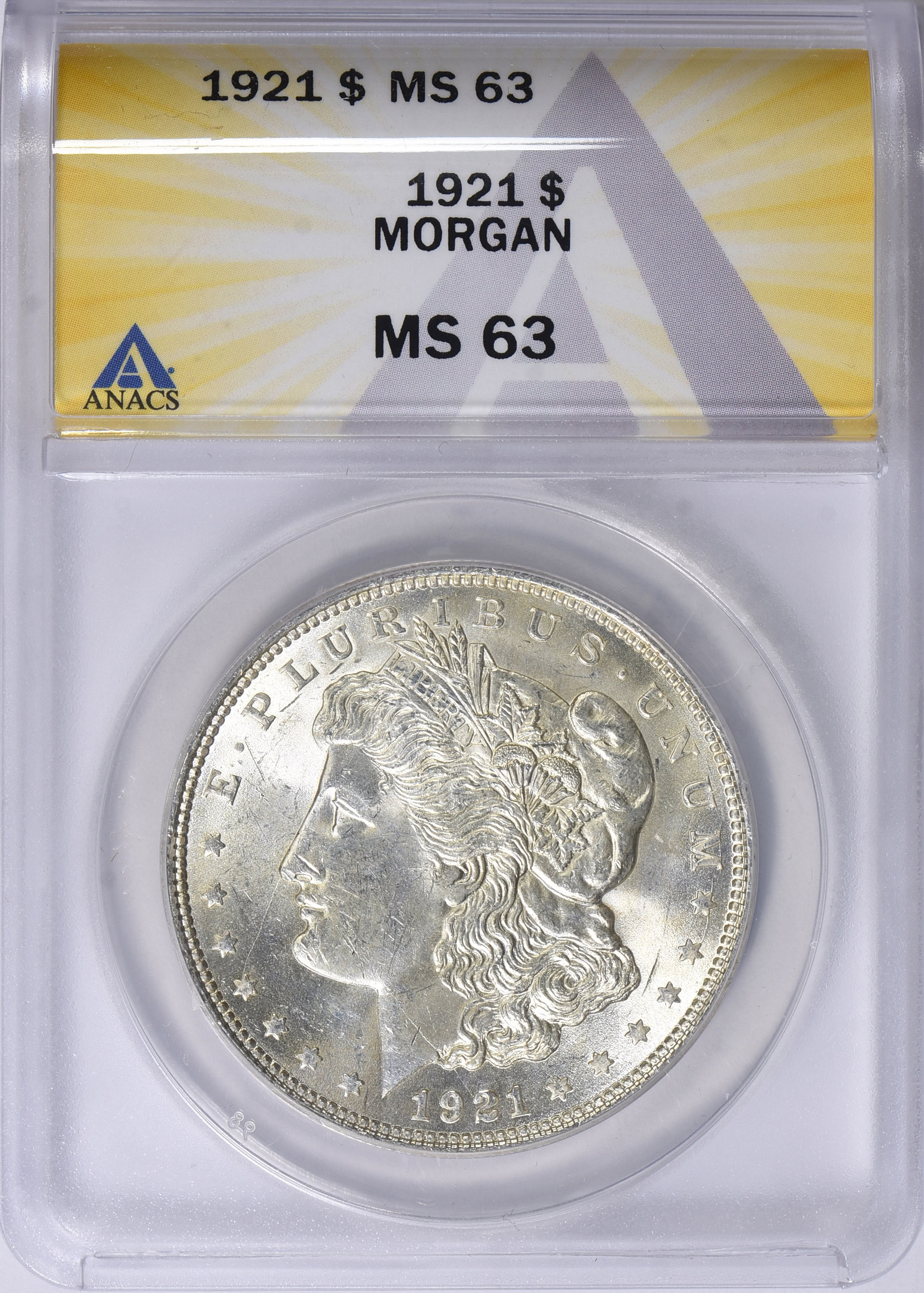 1921 Morgan Silver Dollar ANACS MS-63 (Item 1678789) | GreatCollections ...