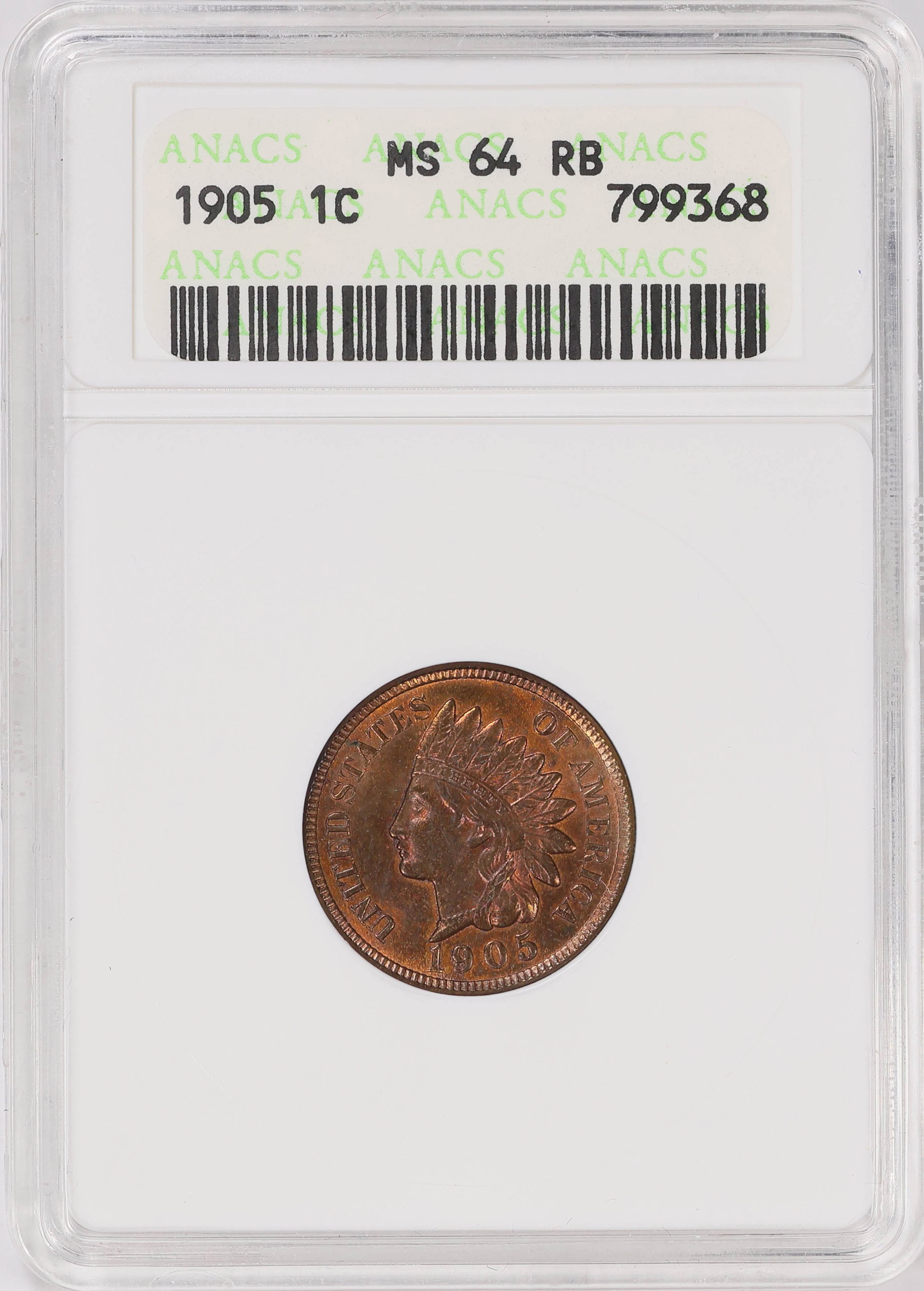 1905 Indian Cent ANACS MS-64 RB OH (Item 1678800) | GreatCollections Coin Auctions