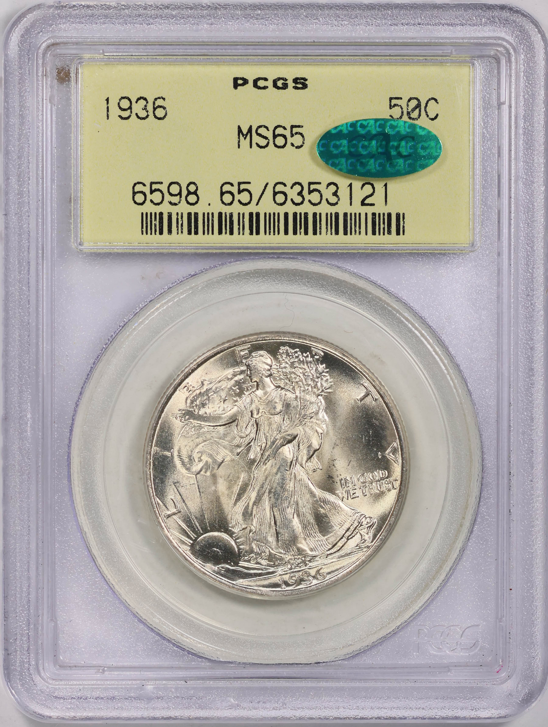 1936 Walking Liberty Half Dollar PCGS MS-65 (CAC Green) OGH (Item 1678837) | GreatCollections ...