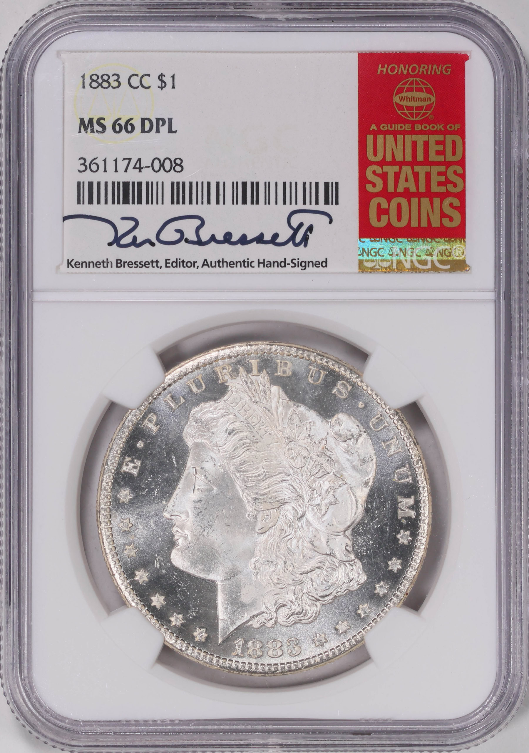 1883-CC Morgan Silver Dollar NGC MS-66 DMPL (Red Book Label) (Kenneth Bressett Signed Label ...