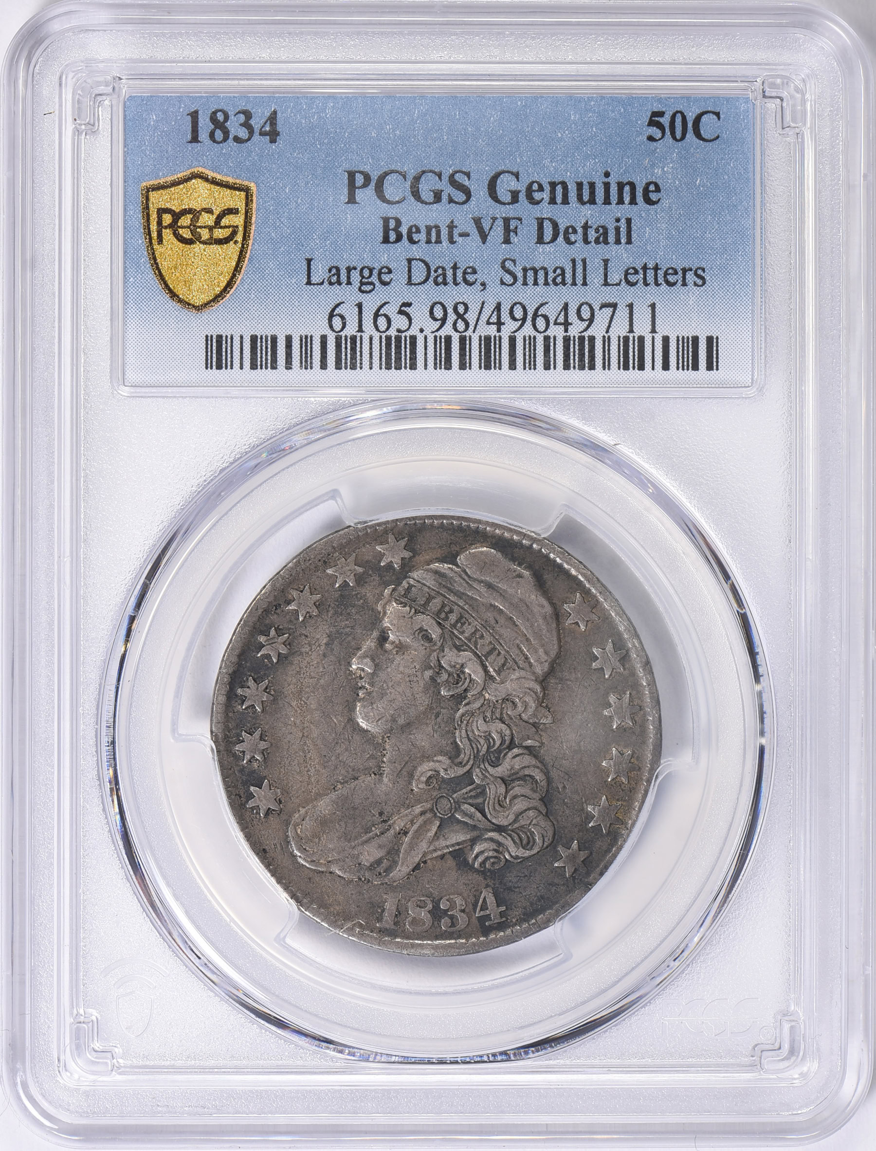 1834 Capped Bust Half Dollar Large Date, Small Letters PCGS Genuine VF Details (Item 1679171 ...