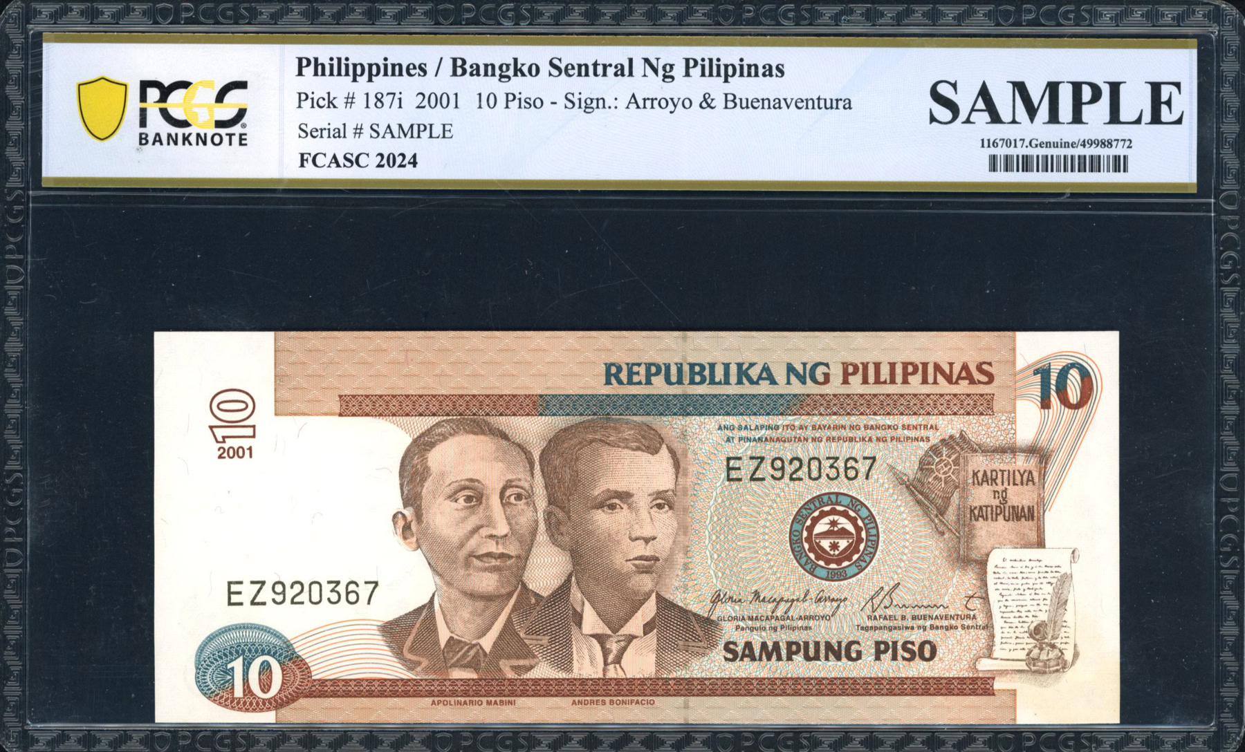 Philippines 2001 10 Piso Bangko Sentral Ng Pilipinas Note SCWPM-187i ...