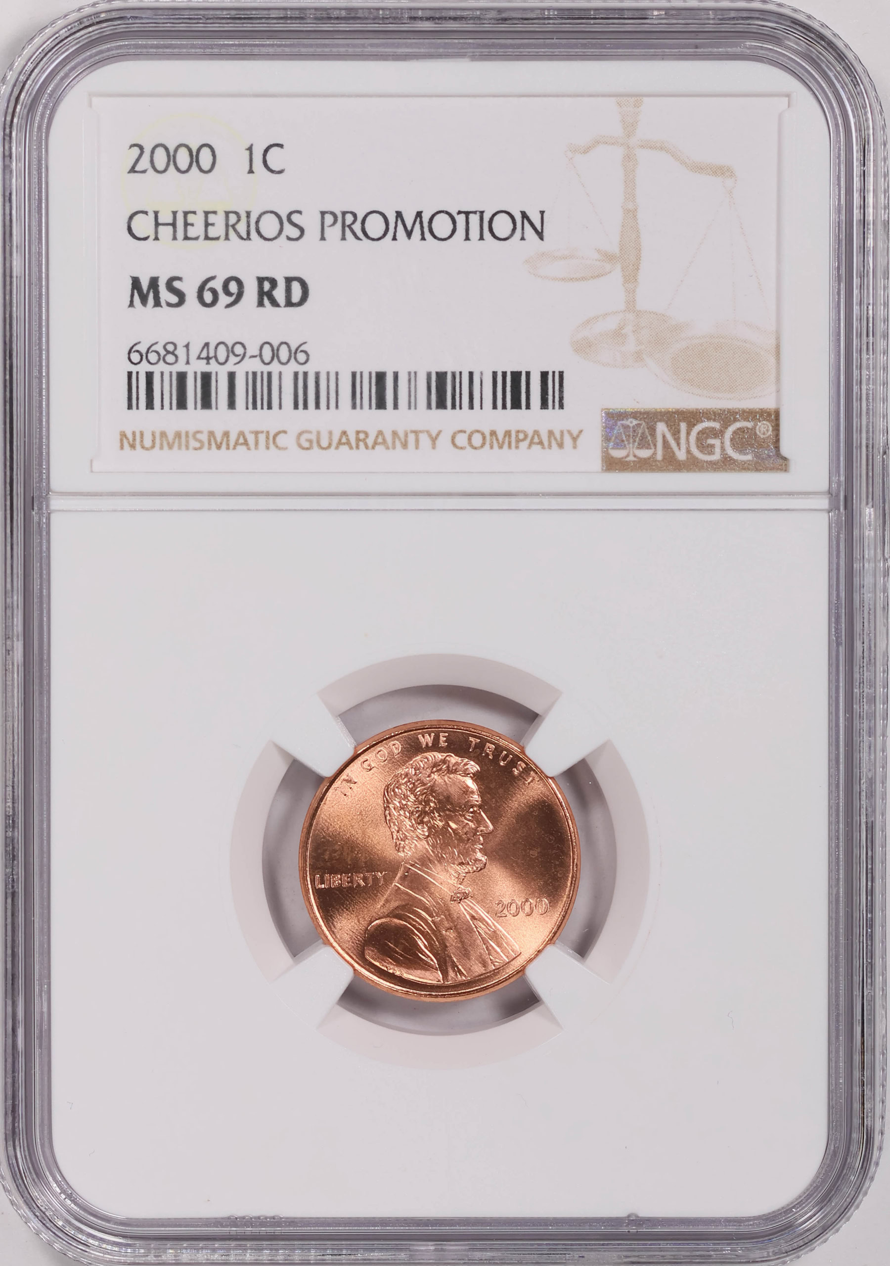2000 Lincoln "Cheerios" Cent NGC MS-69 RD (Item 1679230 ...
