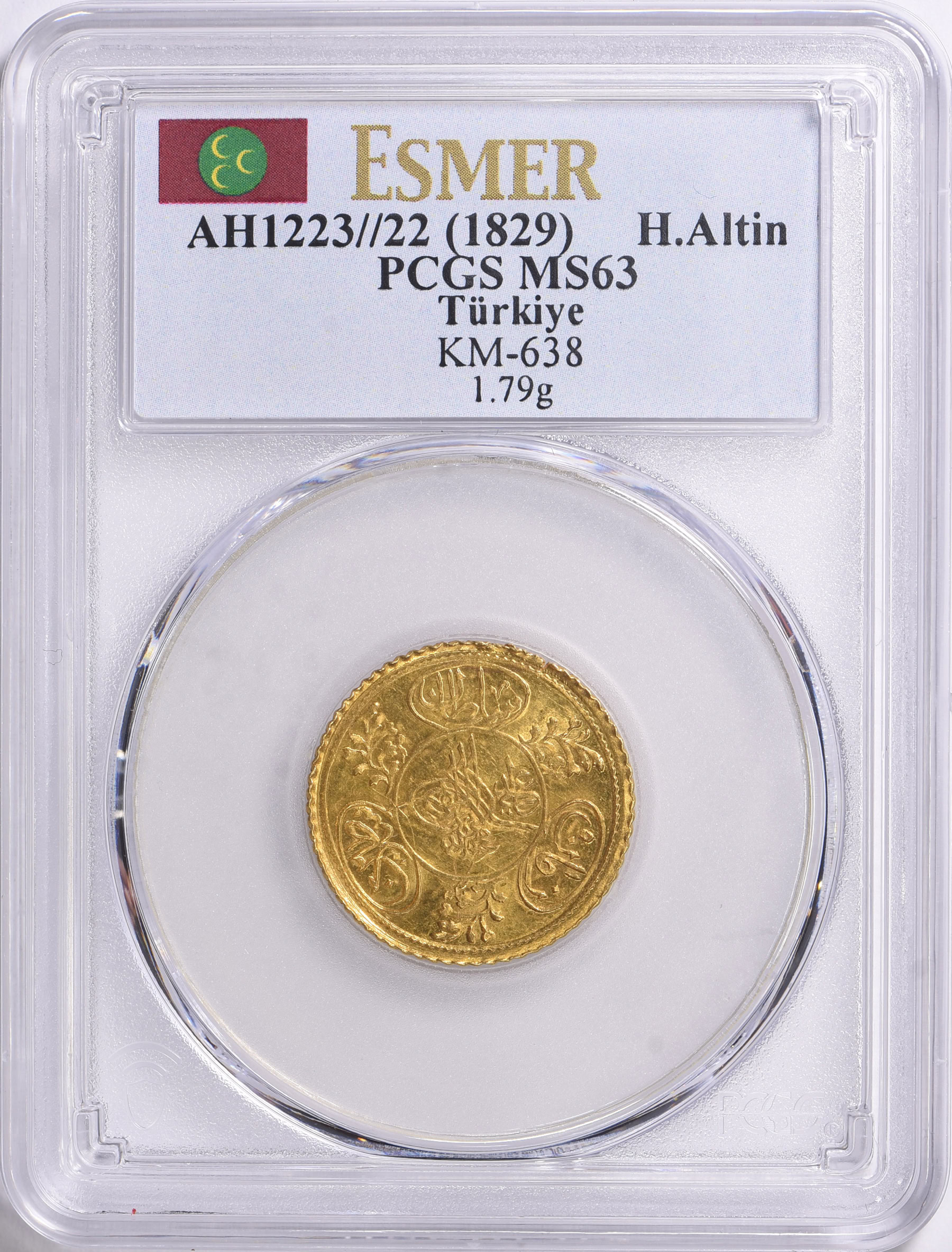 Turkey AH 1223 Year 22 (1829) Gold Hayriye Altin KM-638 PCGS MS-63 (1 ...